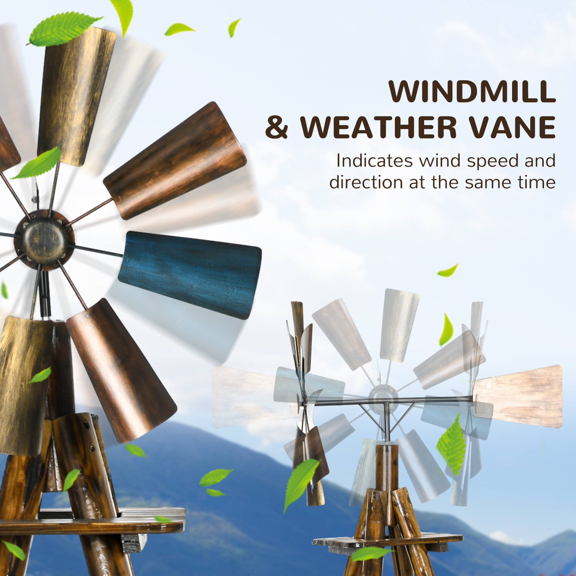 Outsunny Windmill Weather Vane Wind Vane with Bottom Shelf, Steel ...