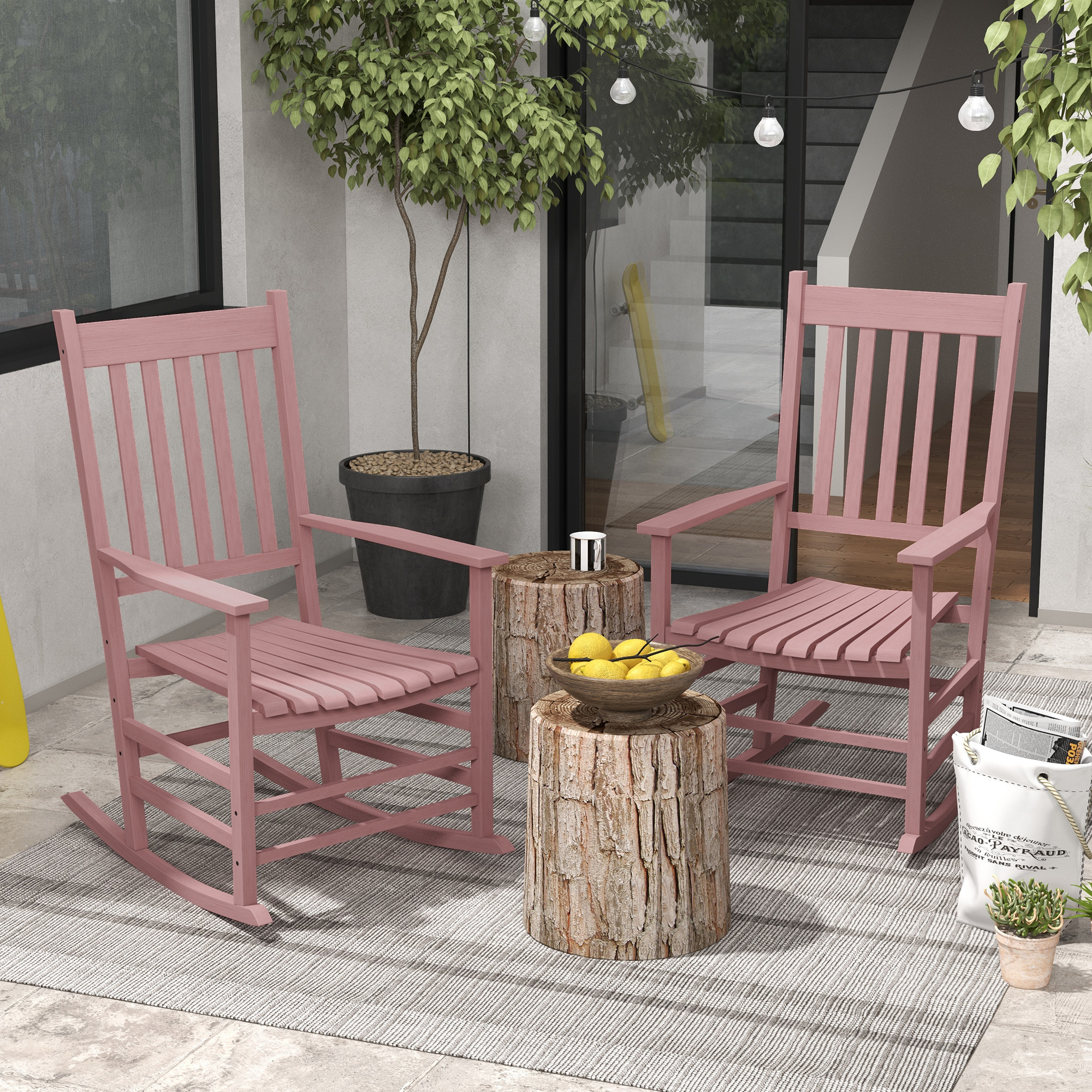 Outsunny 2 PCs Wooden Patio Rocking Chairs Set of 2, Outdoor Rocker ...