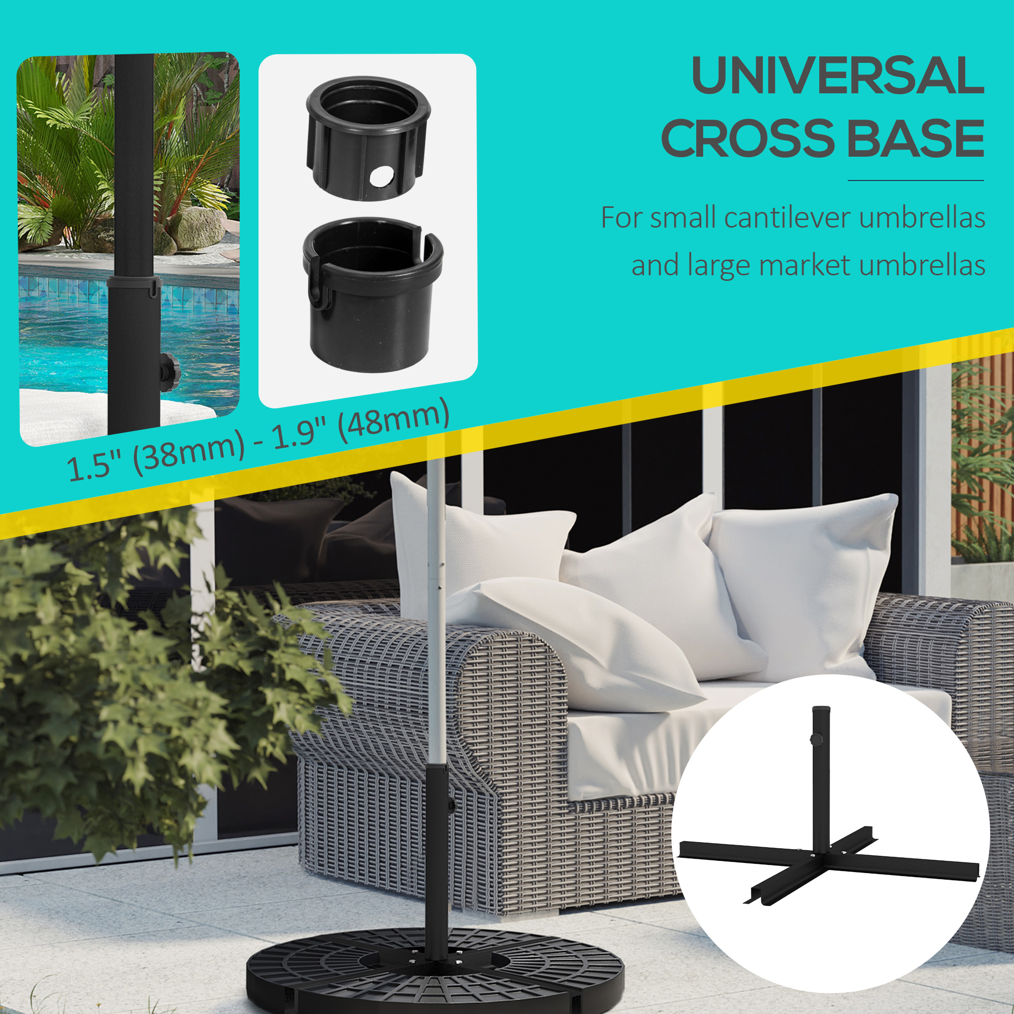 Outsunny Universal Cross Umbrella Base, Cross Brace Stand for Market ...