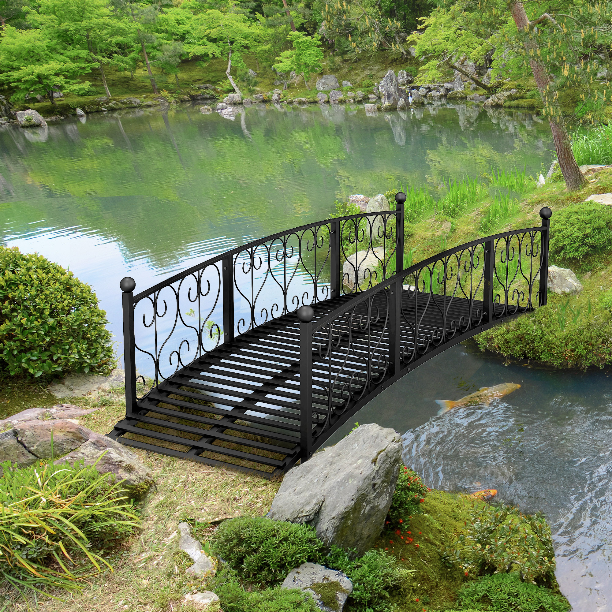 Outsunny 7' Metal Arch Garden Bridge Arc Footbridge with Side Railings ...