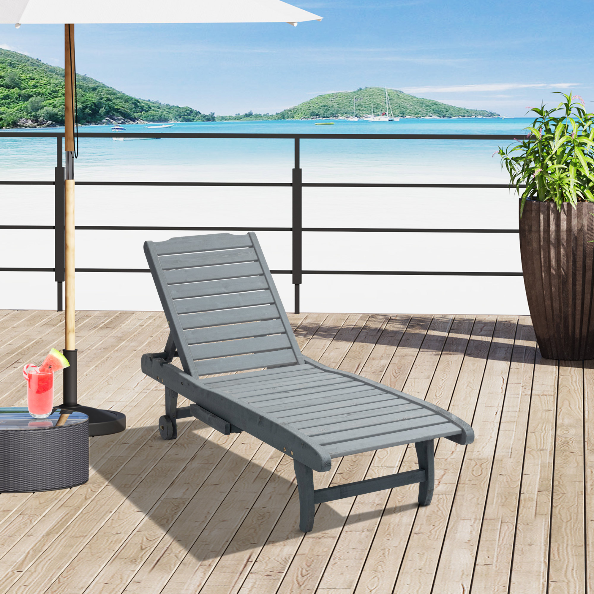 Outsunny Adjustable Lounge Chair, Outdoor Patio Chaise Recliner with ...