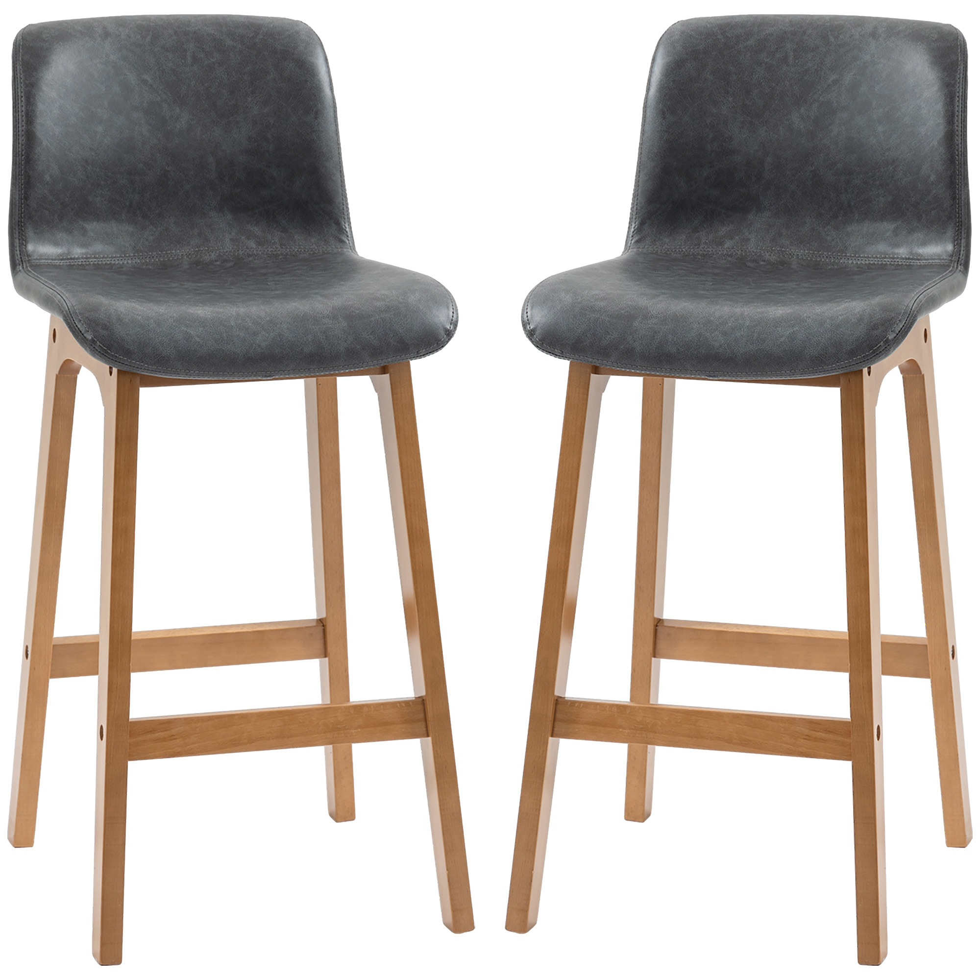 HOMCOM Modern Bar Stools Set of 2, Counter Height Bar Chair with PU ...