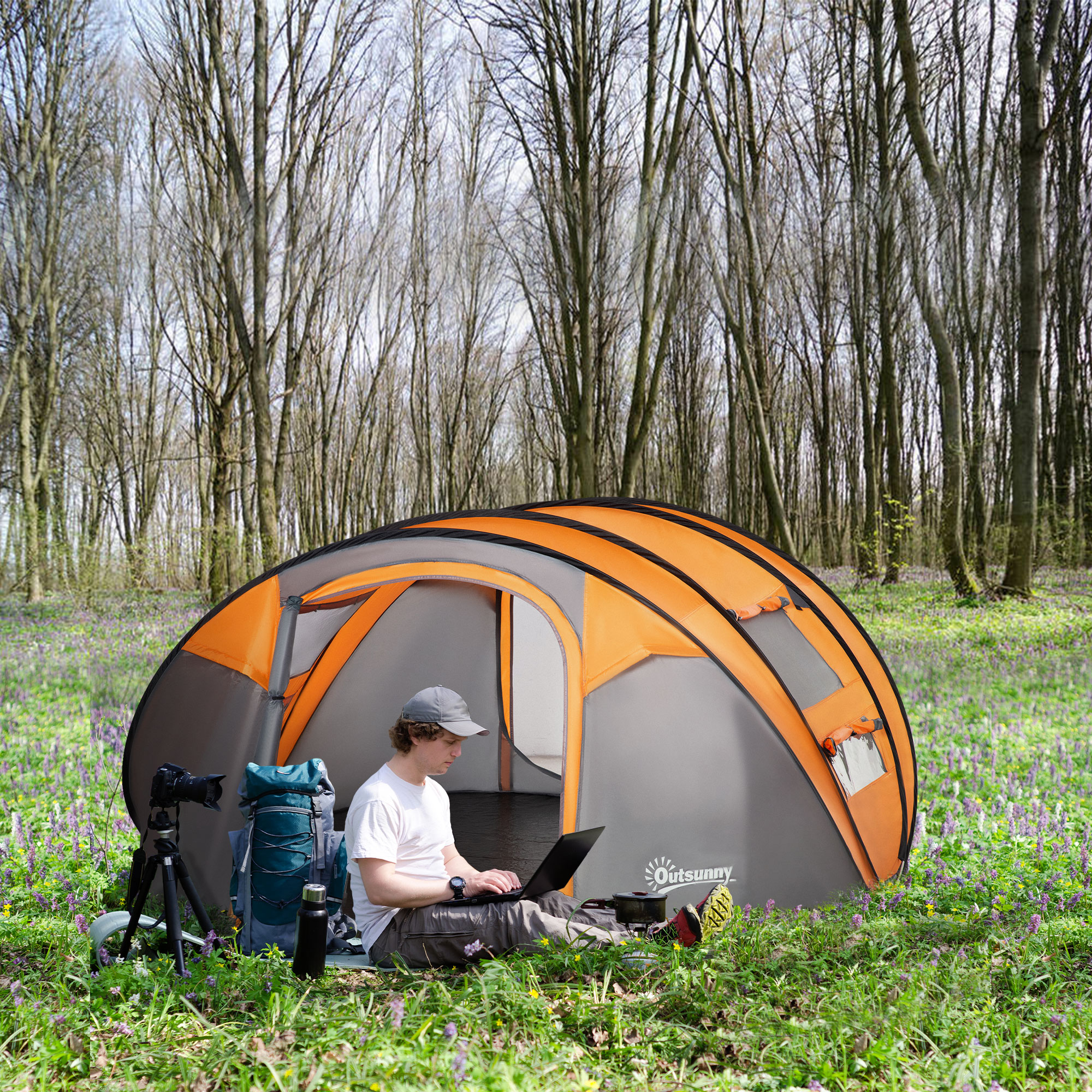 Outsunny 5 Person Camping Tent, Easy Pop Up Tent with Doors, Windows ...