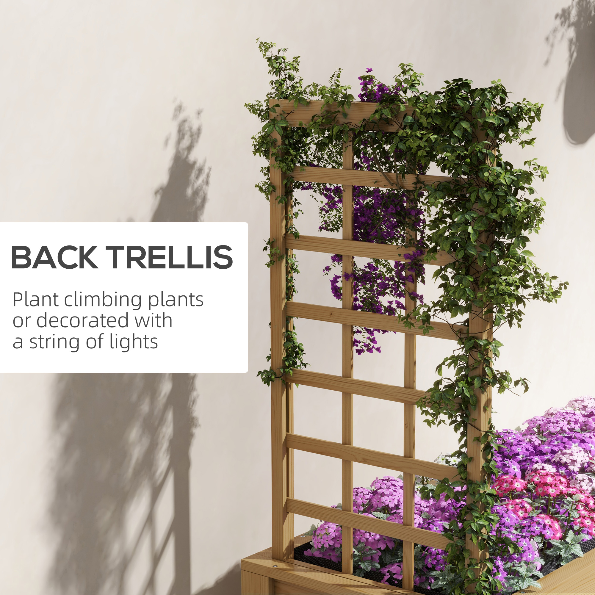 Outsunny Elevated Wood Planter with Trellis for Climbing Plants, Raised ...