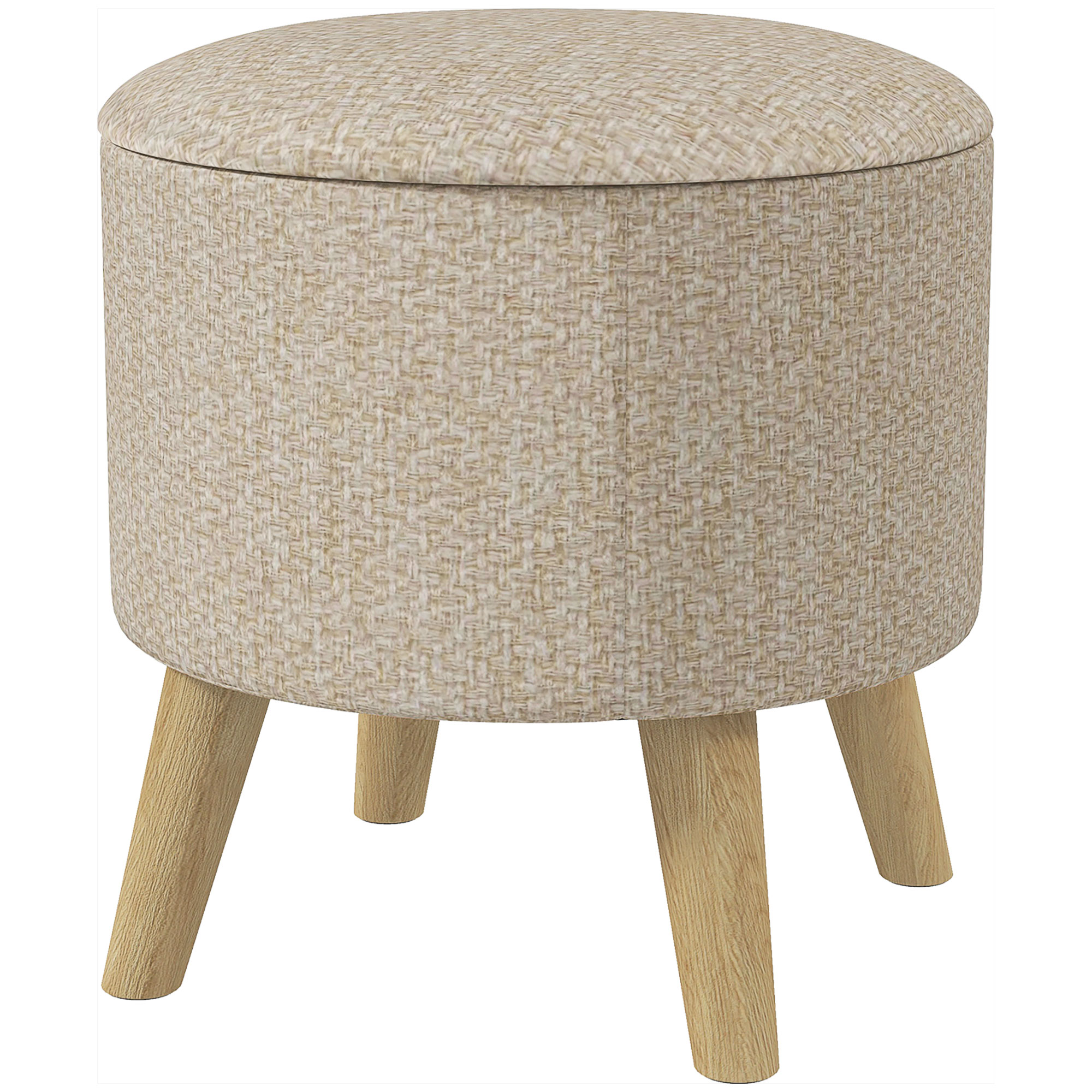HOMCOM Round Ottoman Stool with Storage, Linen Fabric Upholstered Foot ...