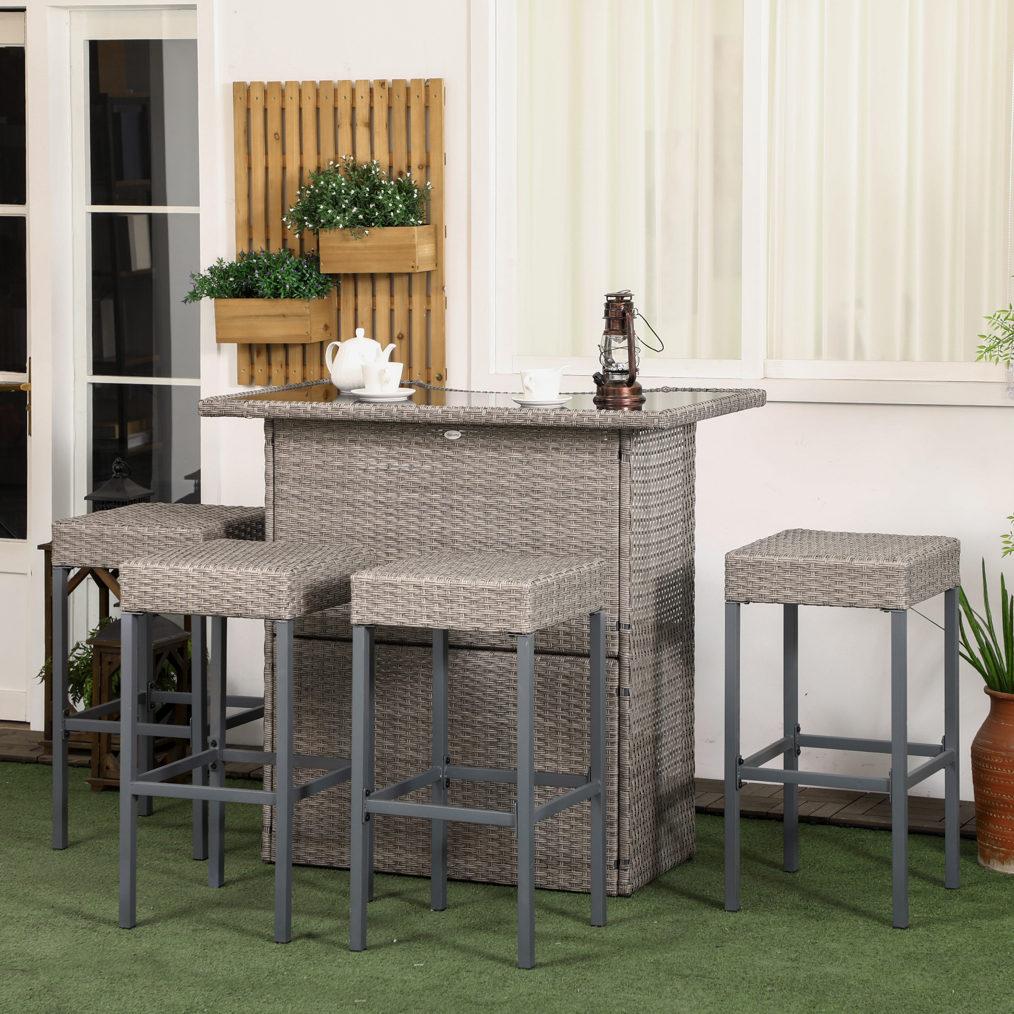 Outsunny 5-Pieces Bar Height Patio Furniture, High Top Patio Table and ...
