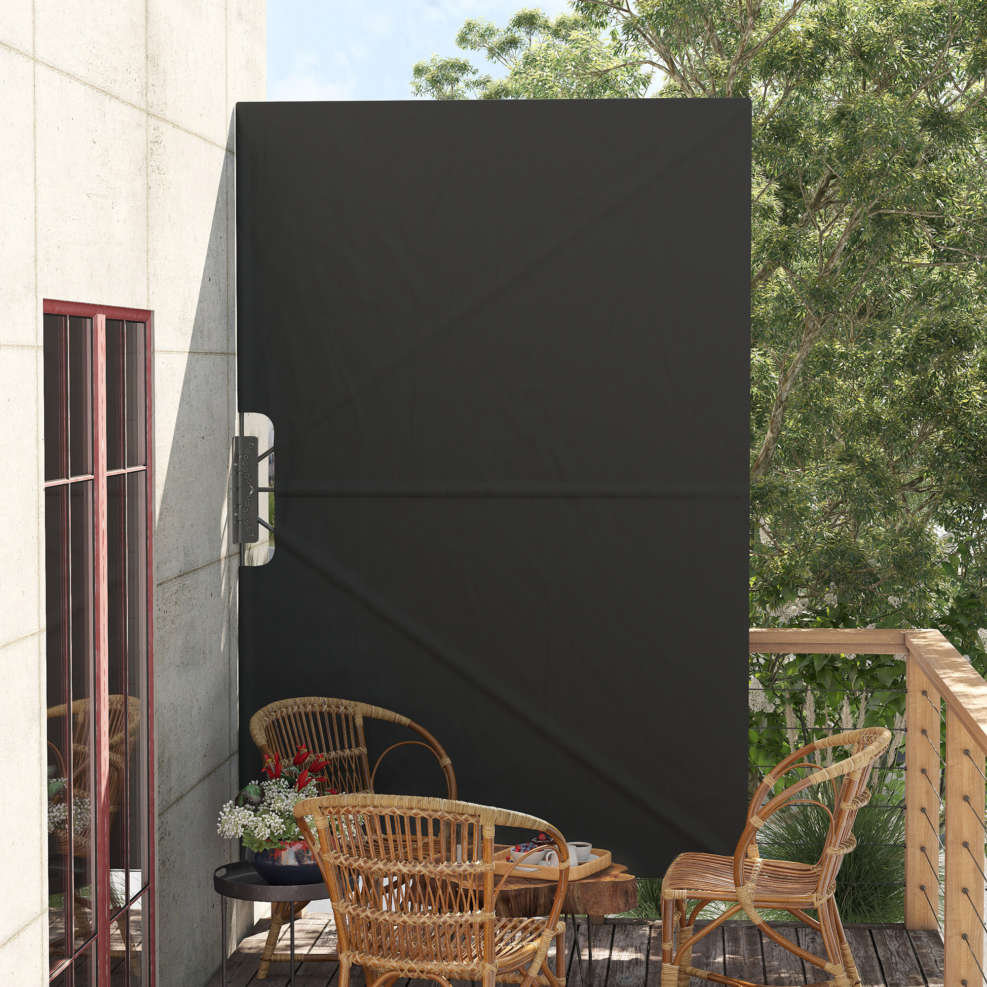 Outsunny 93" x 63" Patio Side Awning, Folding Outdoor Privacy Screen ...