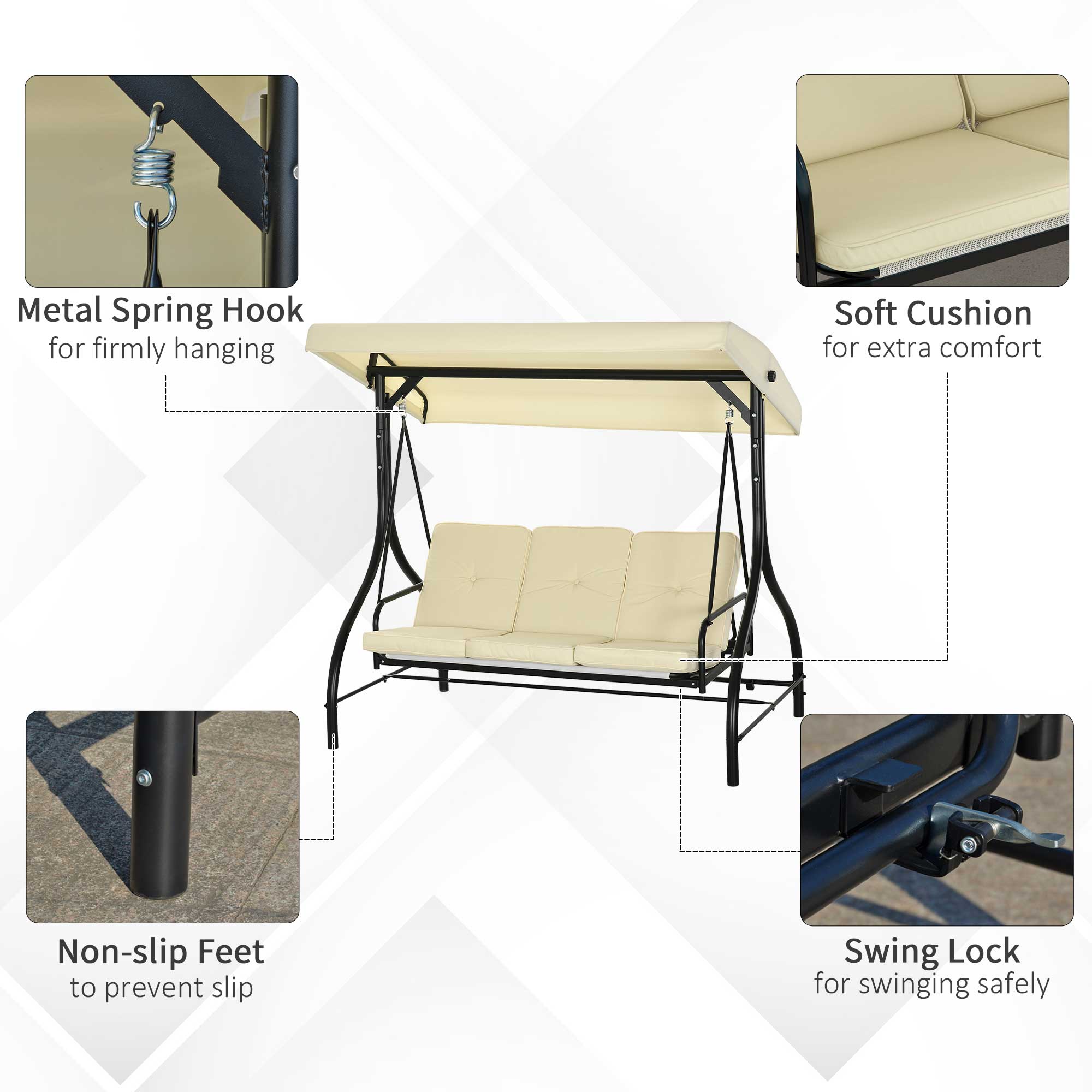 Outsunny Convertible Patio Swing Bed with Canopy and Cushions, 3 Seater ...