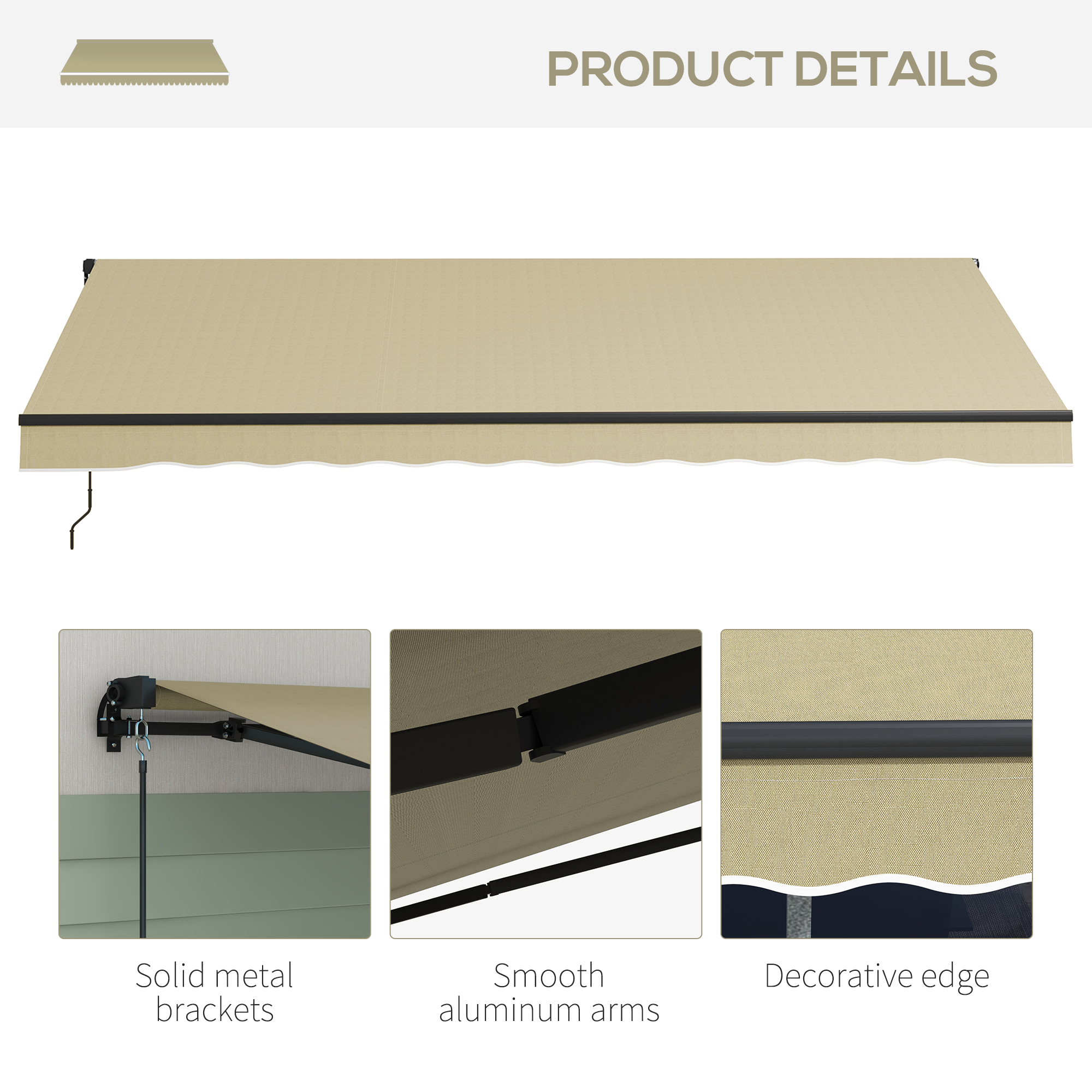 Outsunny 16' x 10' Retractable Awning, 280gsm UV Resistant Sunshade ...