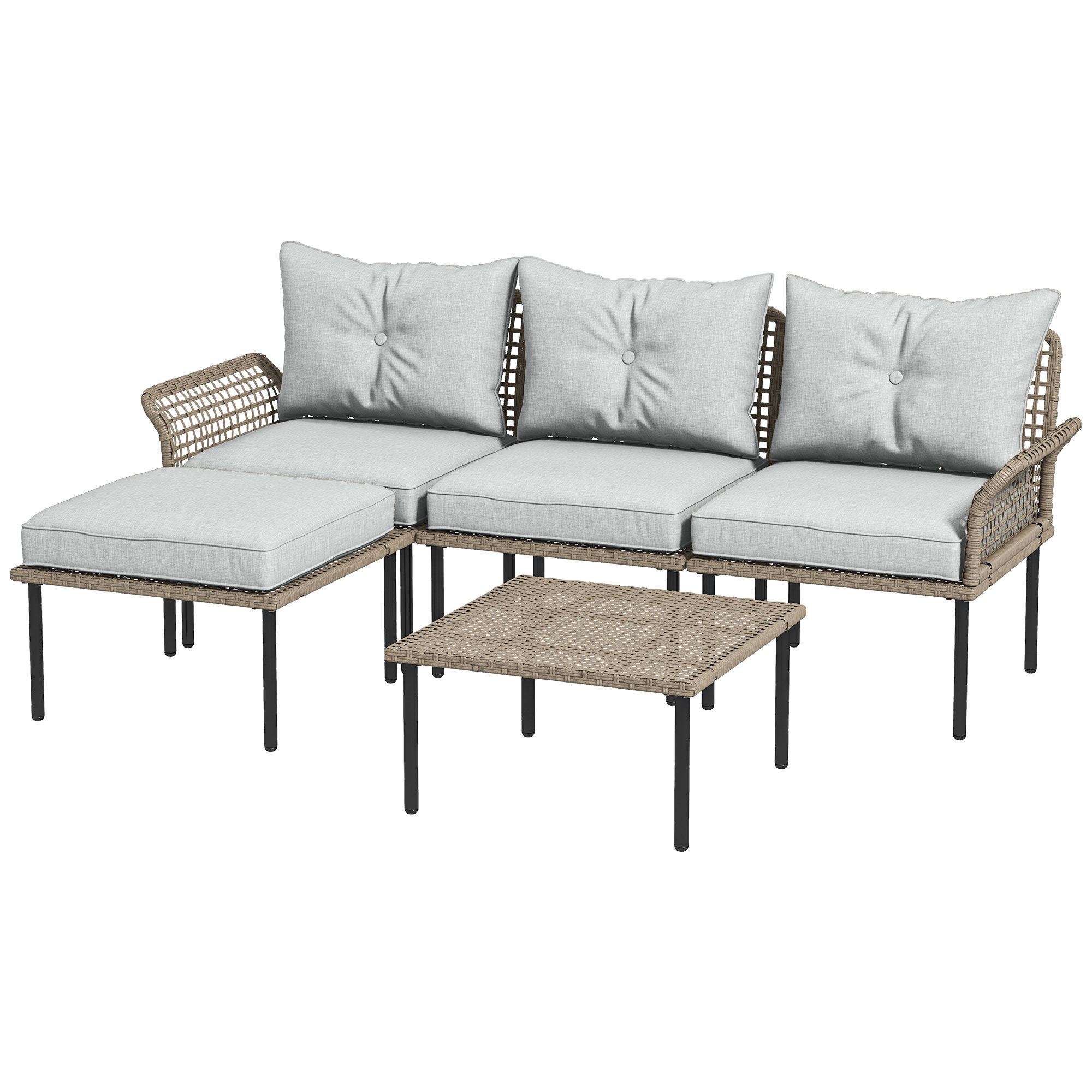Outsunny 5-Piece Rattan Patio Furniture Set with Sofa, Chaise Lounge ...
