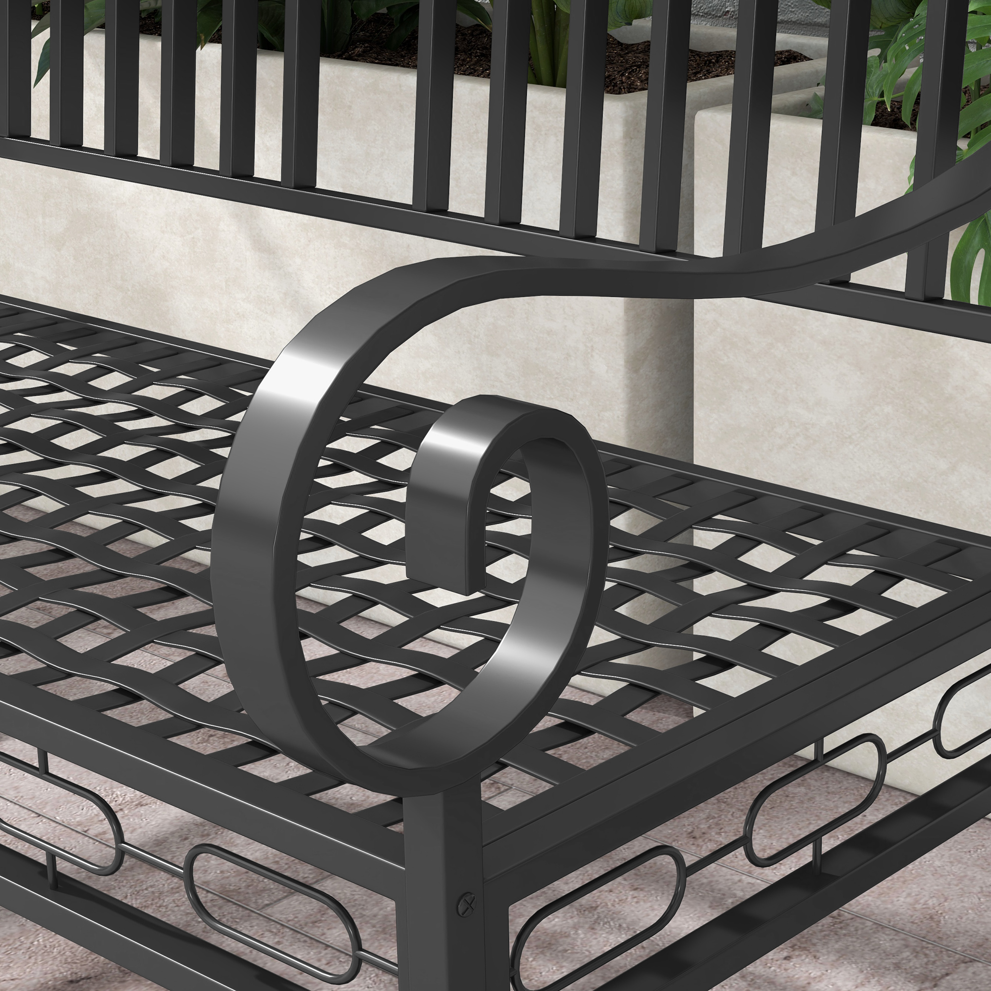 Outsunny 44" Metal Park Bench, 2 Seater Garden Bench with Decorative ...