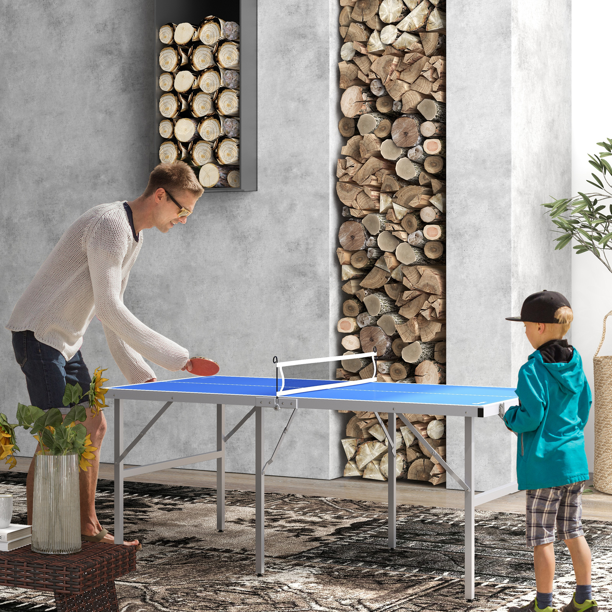 Soozier Portable Ping Pong Table Set, Table Tennis Table w/ Net, 2 ...