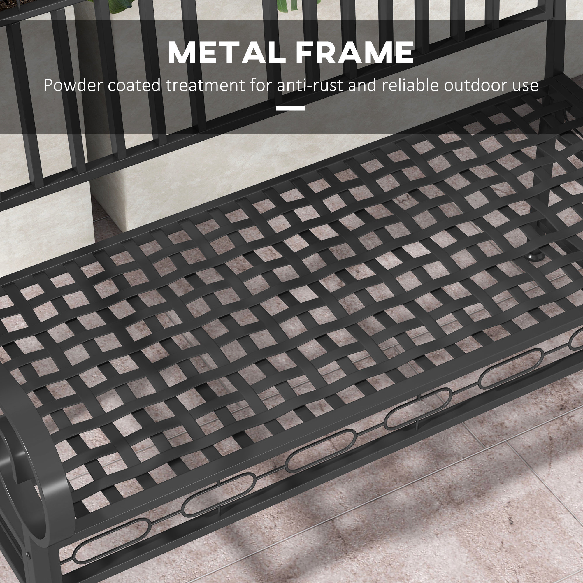 Outsunny 44" Metal Park Bench, 2 Seater Garden Bench with Decorative ...