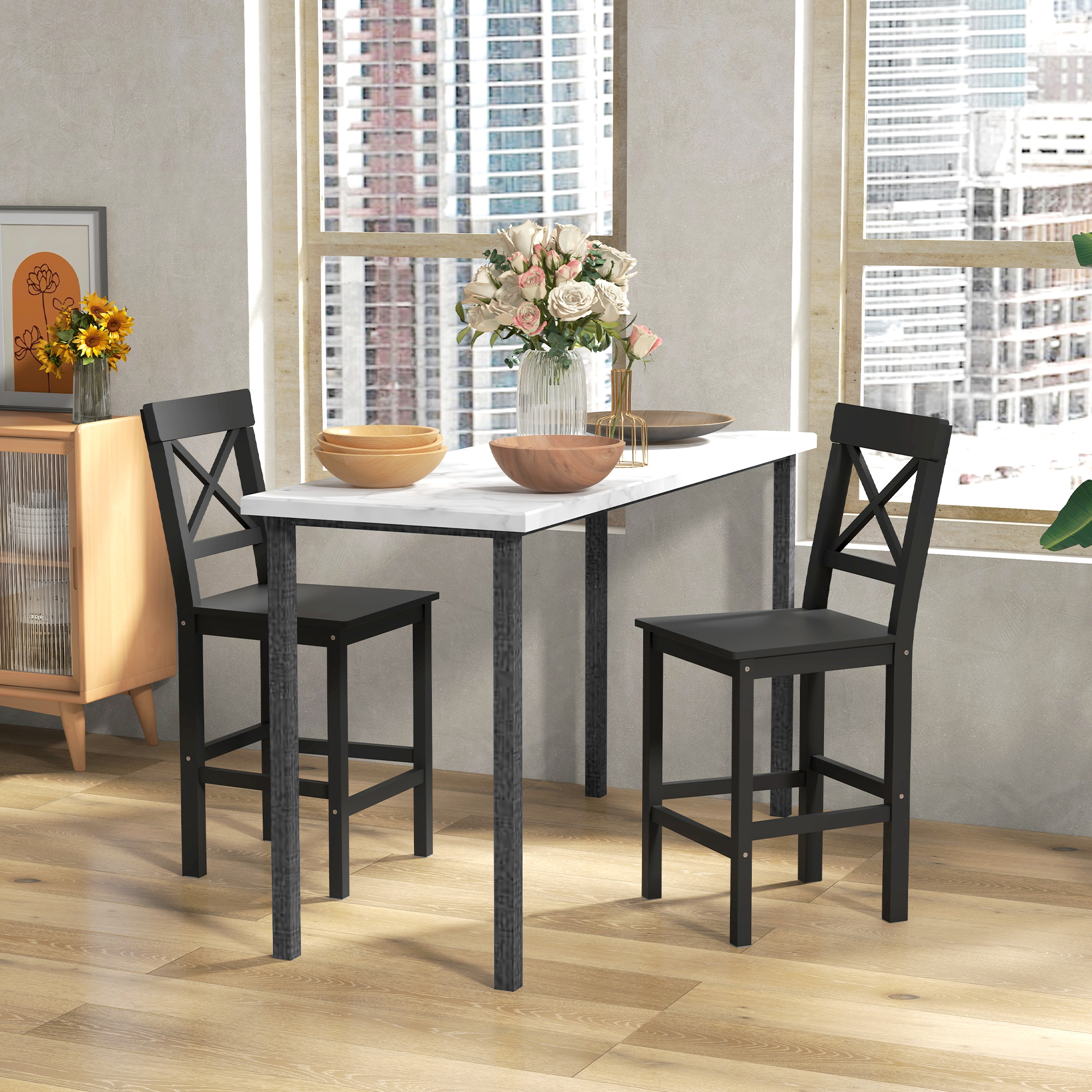 HOMCOM Counter Height Stools Set of 2, Farmhouse Bar Stools with Backs ...