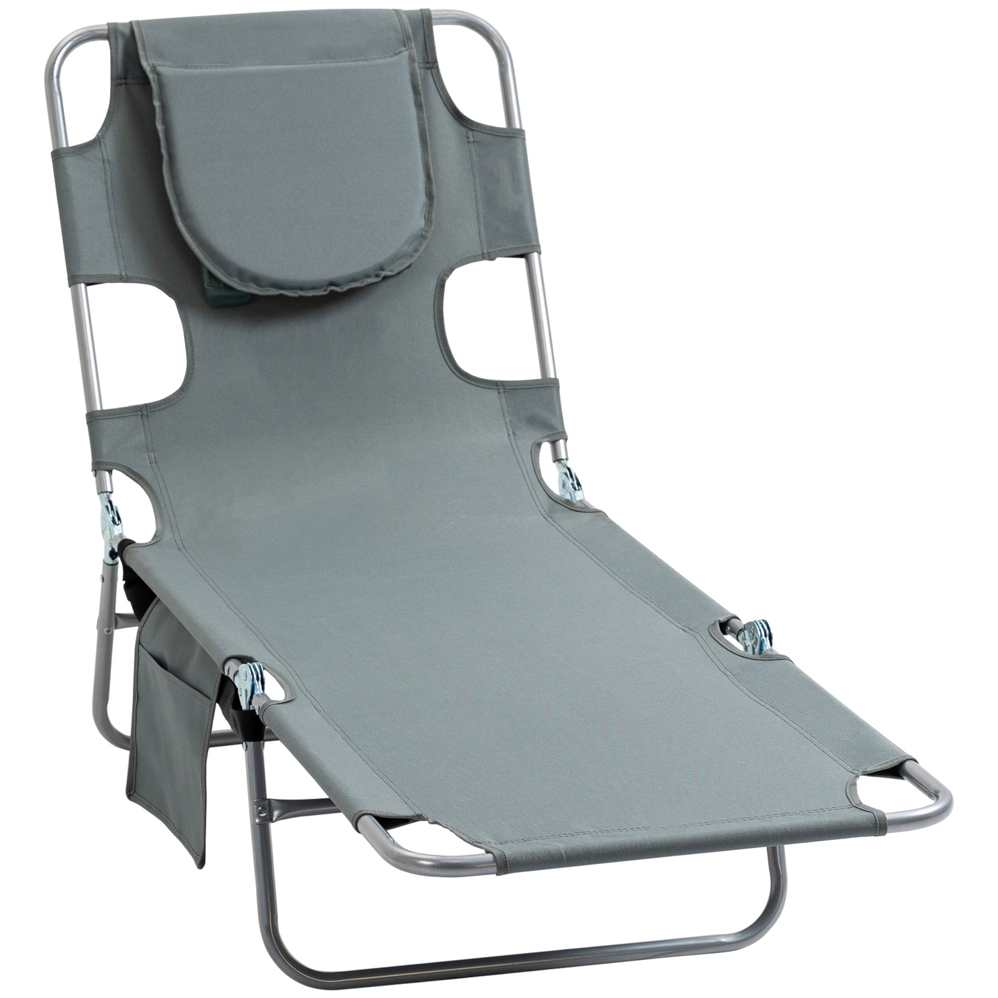 Outsunny Folding Tanning Chair with Face Hole, Pillow, Gray | Aosom.com