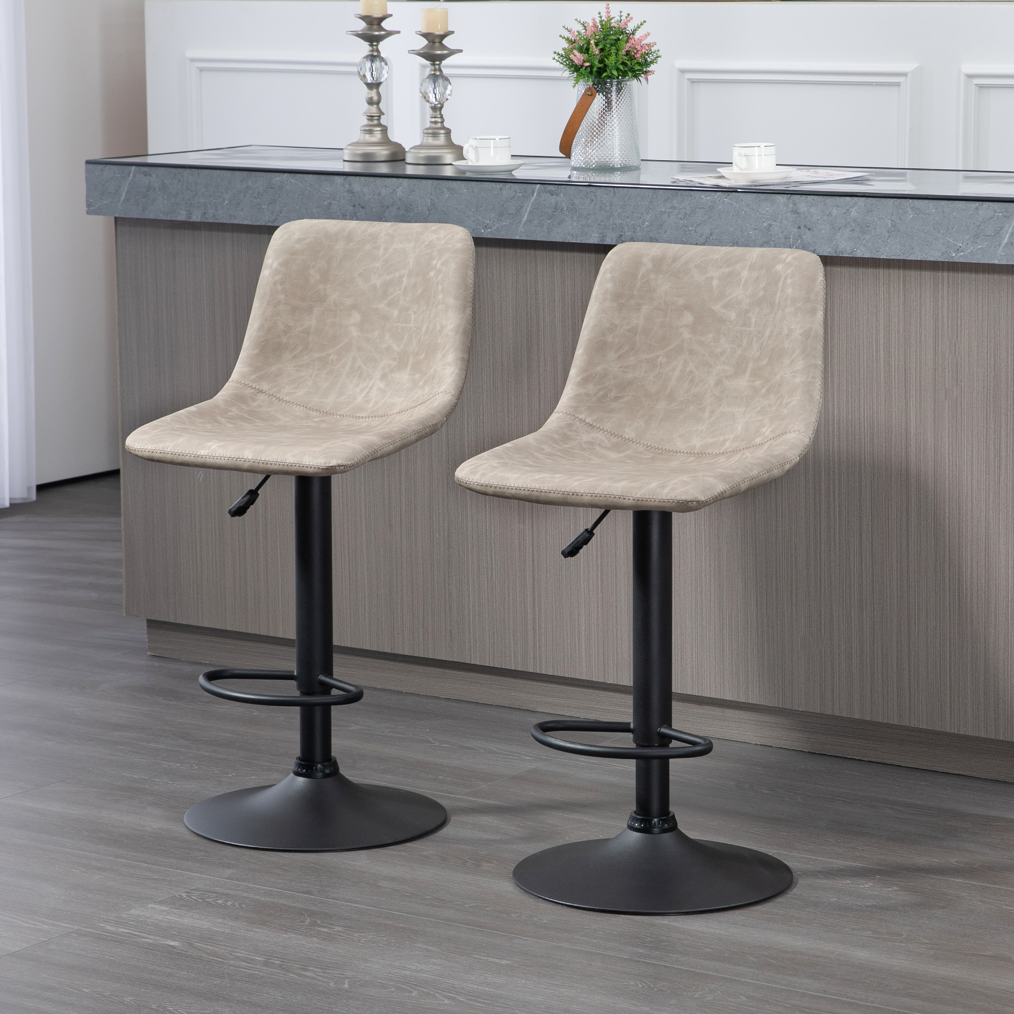 HOMCOM Adjustable Counter Height Bar Stools Set of 2, 360° Swivel ...