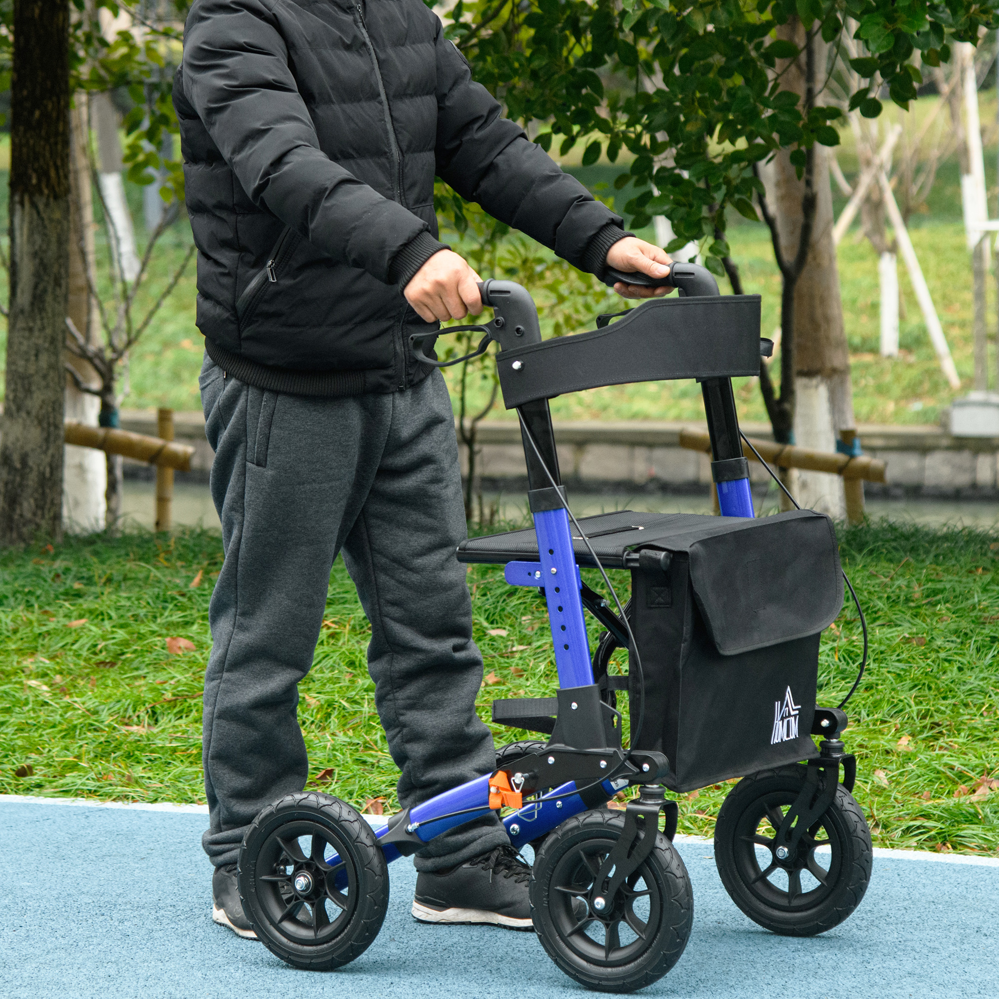 HOMCOM Rollator for Seniors with Seat, Rubber Wheels, Aluminum Folding ...