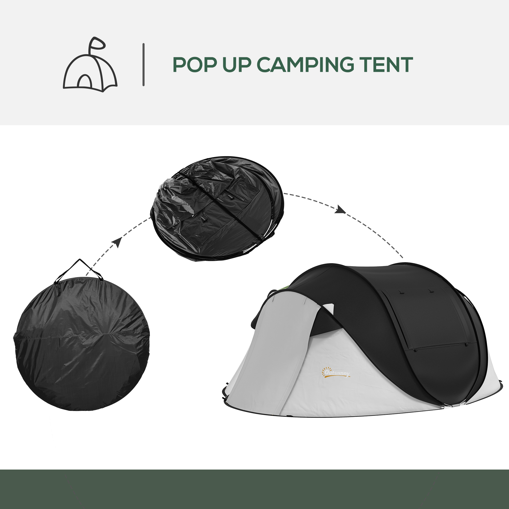 Outsunny Pop Up Tent with Porch and Carry Bag, 3000mm Waterproof, for ...