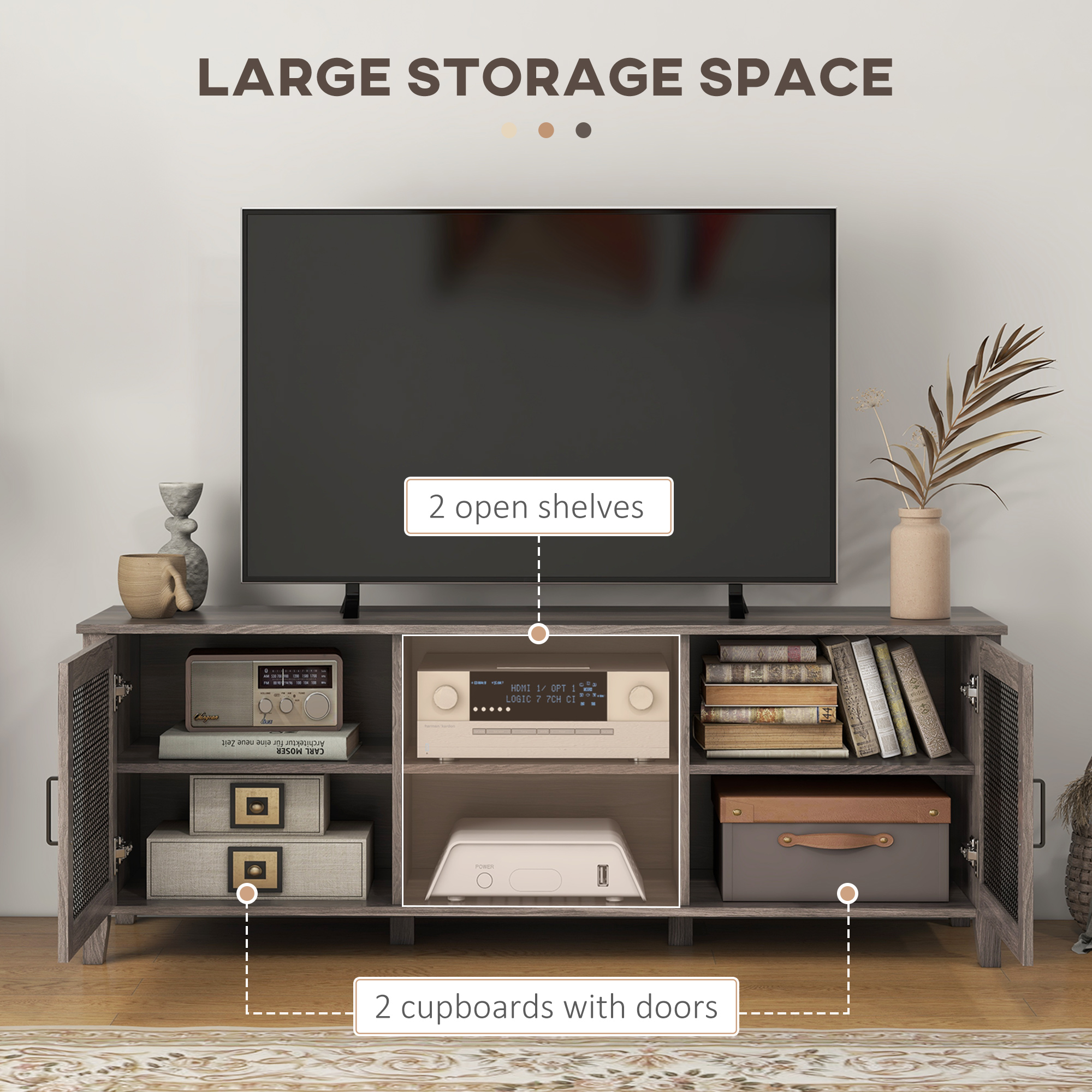 HOMCOM Industrial TV Stand for 65 Inch Screens Entertainment Center ...