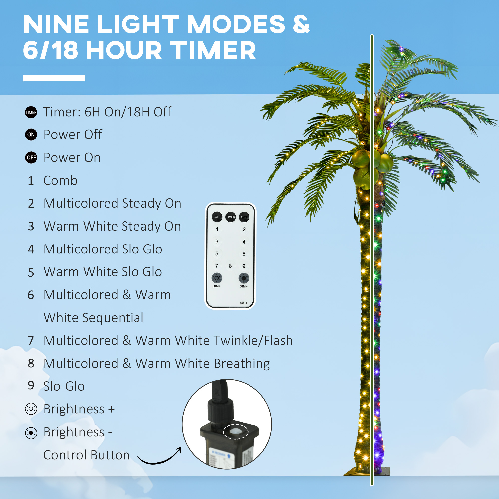 Outsunny 8' Artificial Light Up Palm Tree Lighted Tropical Fake Tree ...