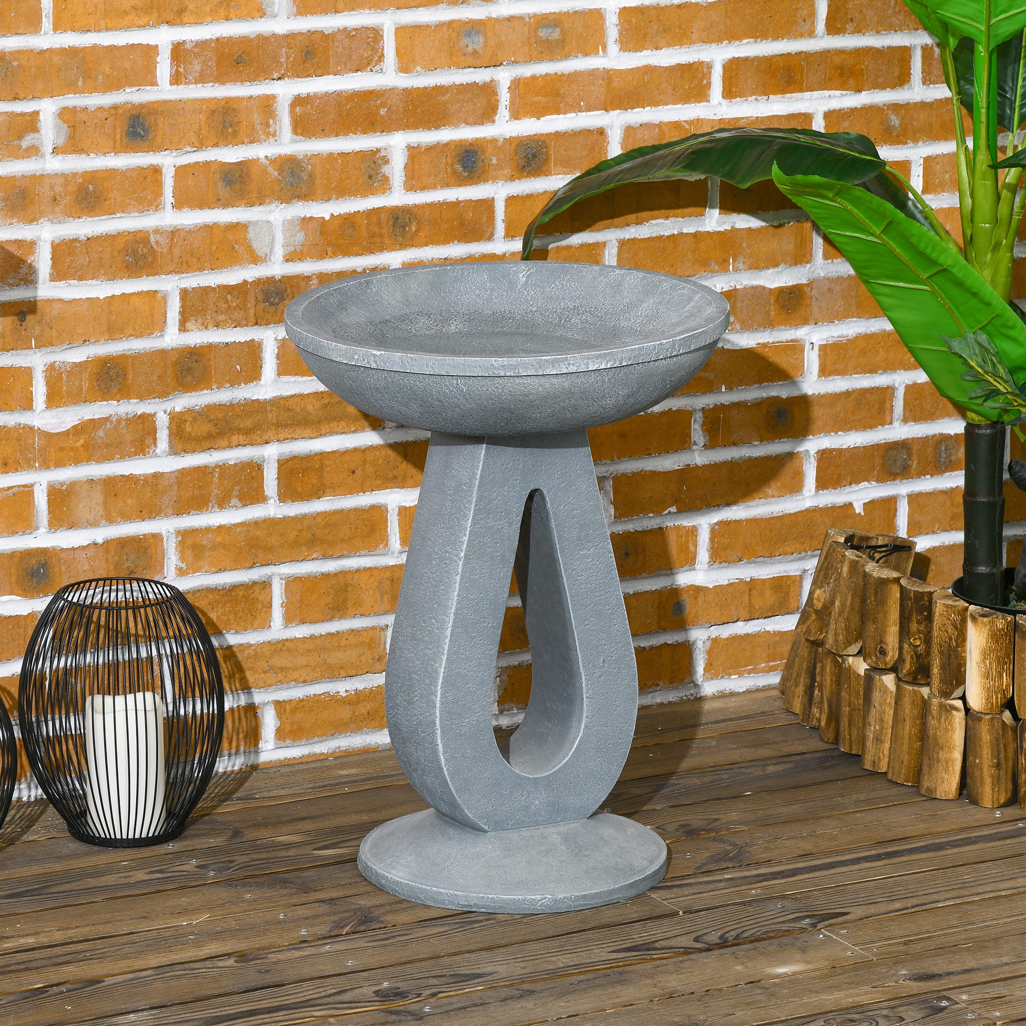 Outsunny Outdoor Resin Bird Bath, 20.1" Tall Birdbath with Stone Look ...