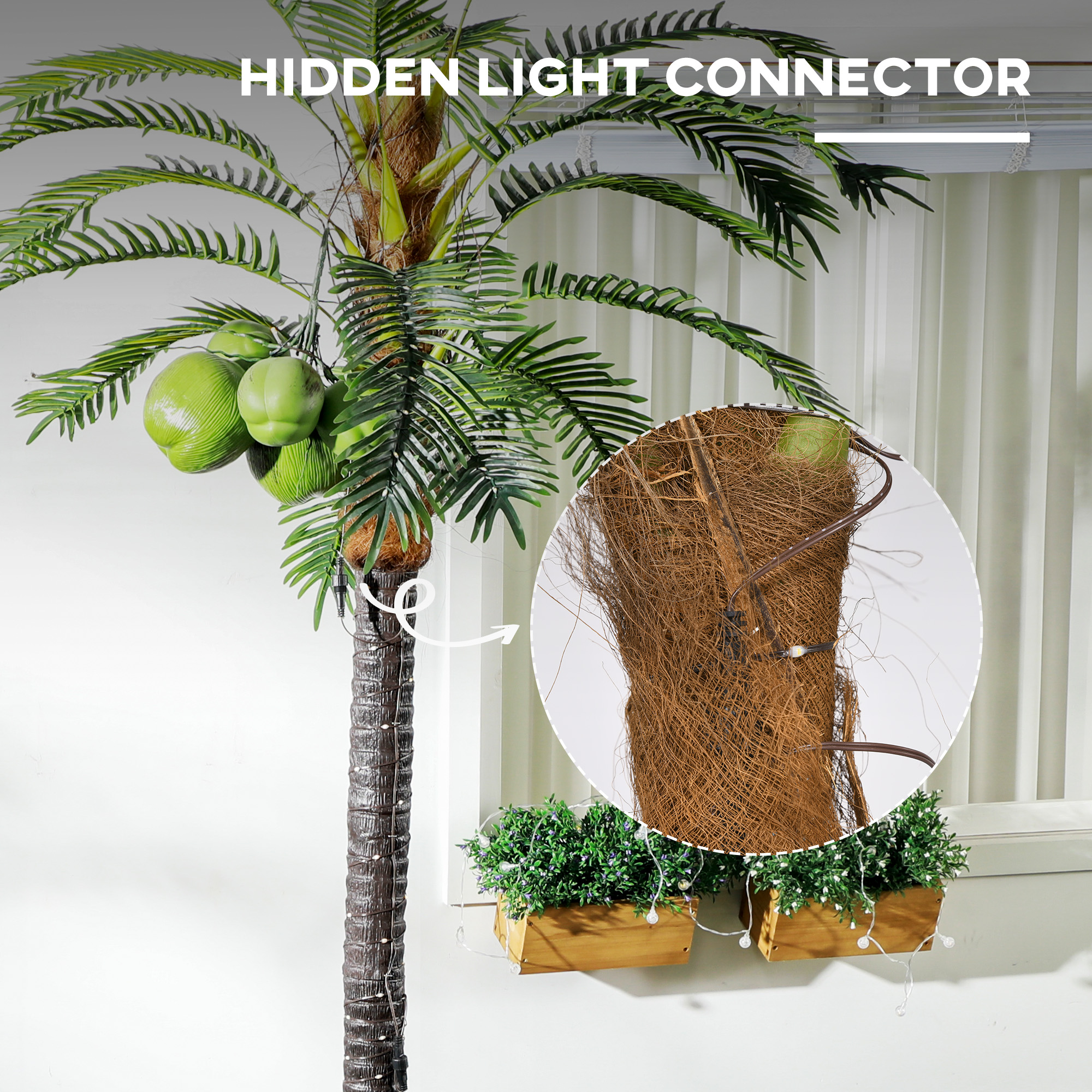 Outsunny 8' Artificial Light Up Palm Tree Lighted Tropical Fake Tree ...