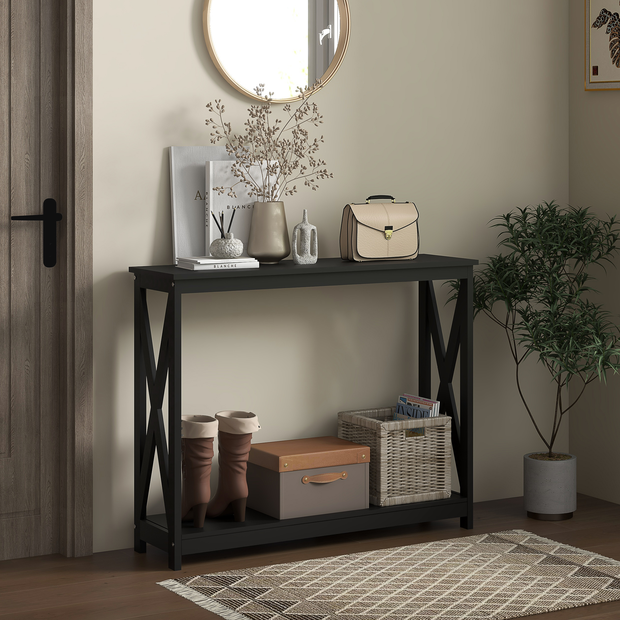 HOMCOM Console Table, 2 Tier Entryway Table with Bottom Shelf for ...