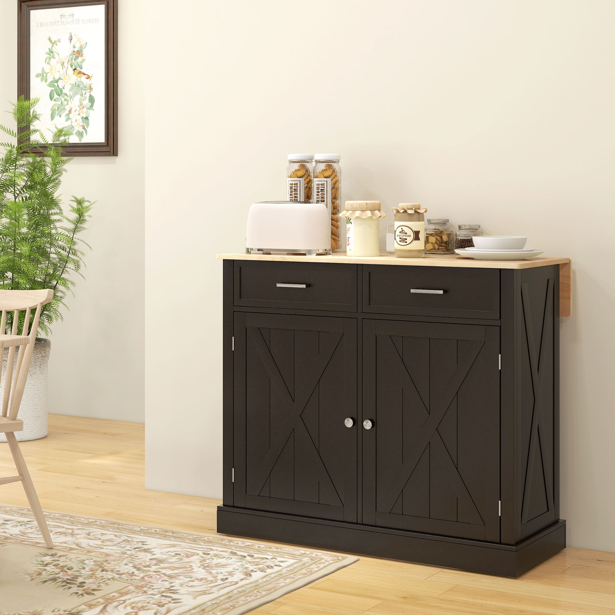 HOMCOM Kitchen Island with Drop Leaf, Rolling Kitchen Cart with 2 ...