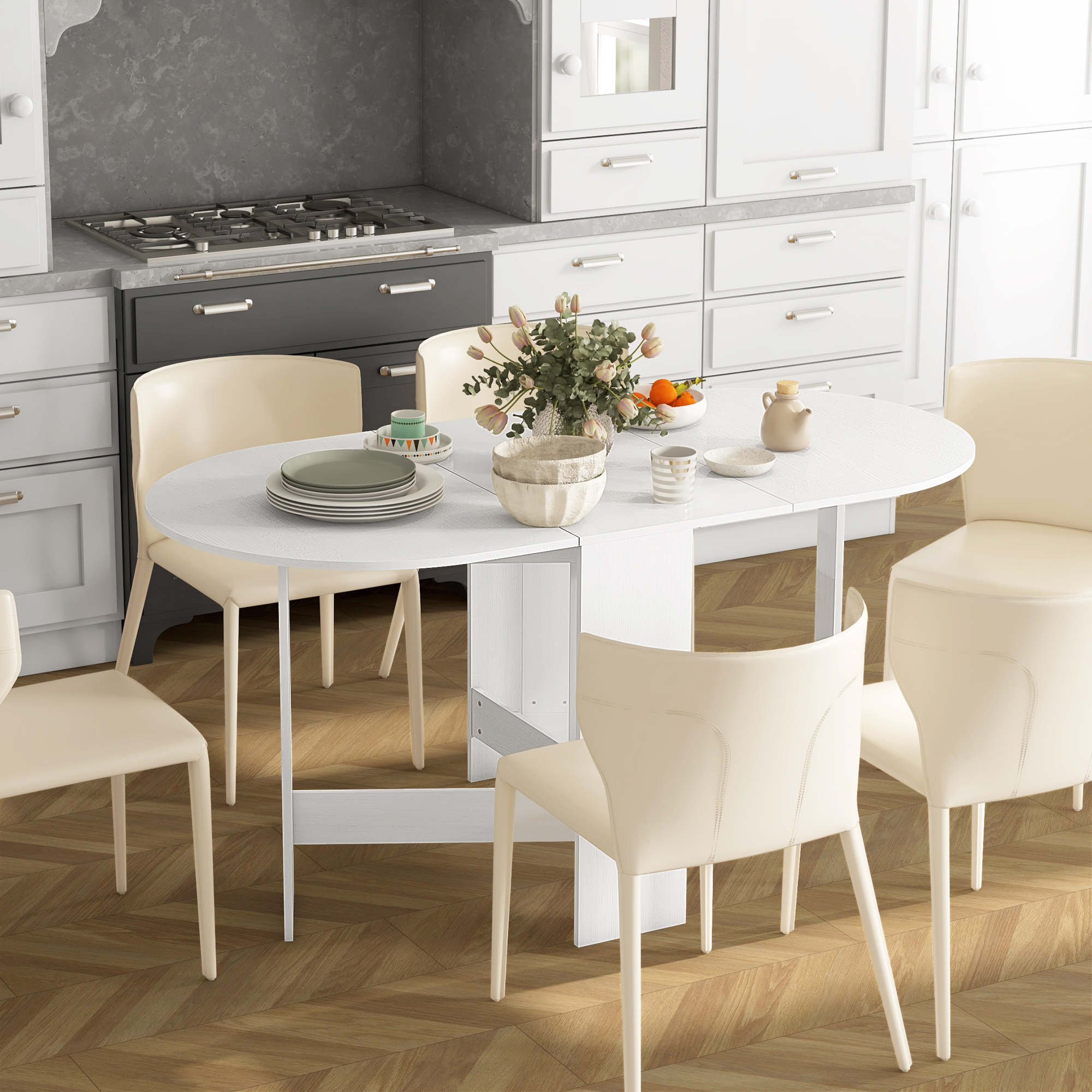 HOMCOM Folding Dining Table, Oval Drop Leaf Kitchen Table for Small ...