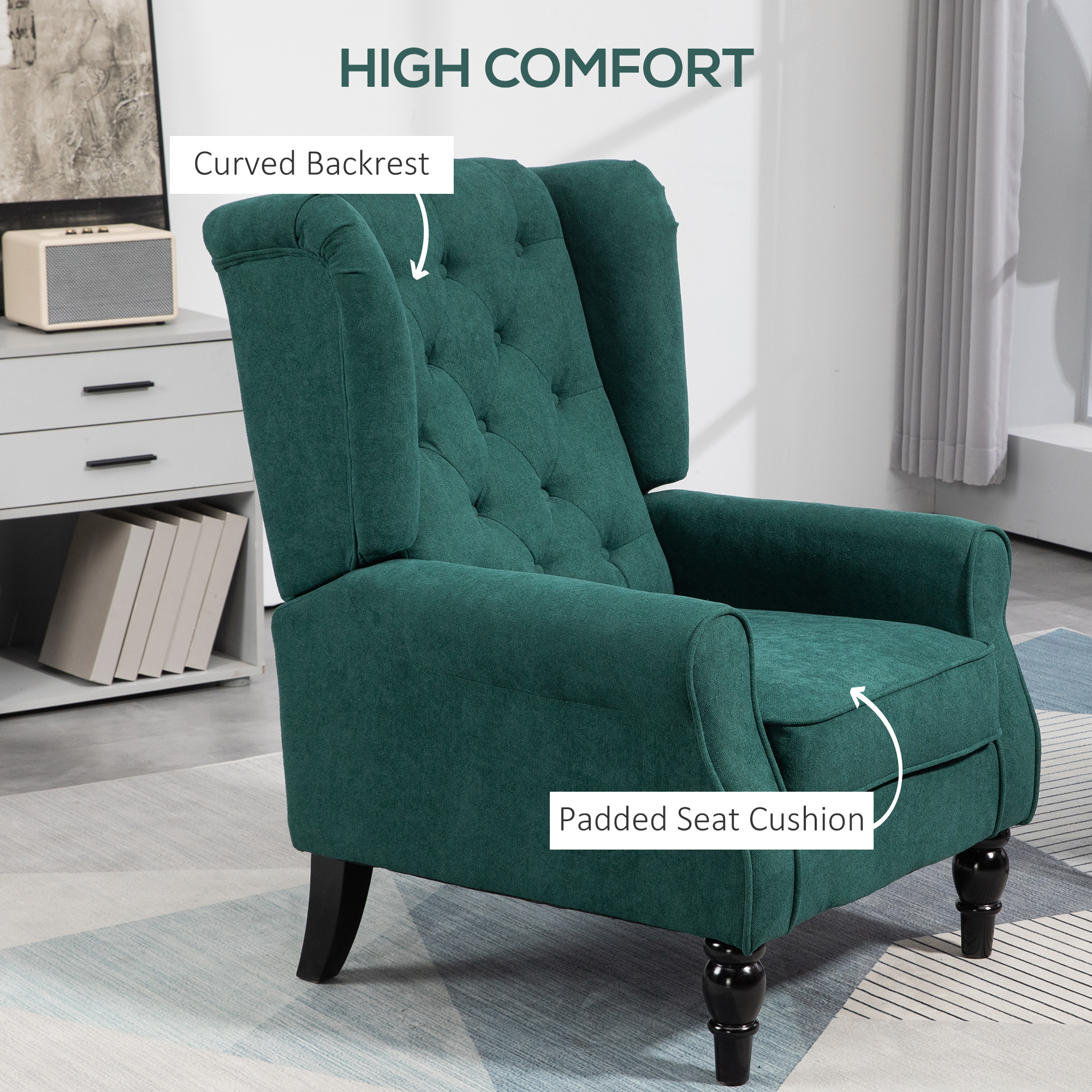 HOMCOM Wingback Accent Chair for Living Room, Button-Tufted Lounge ...