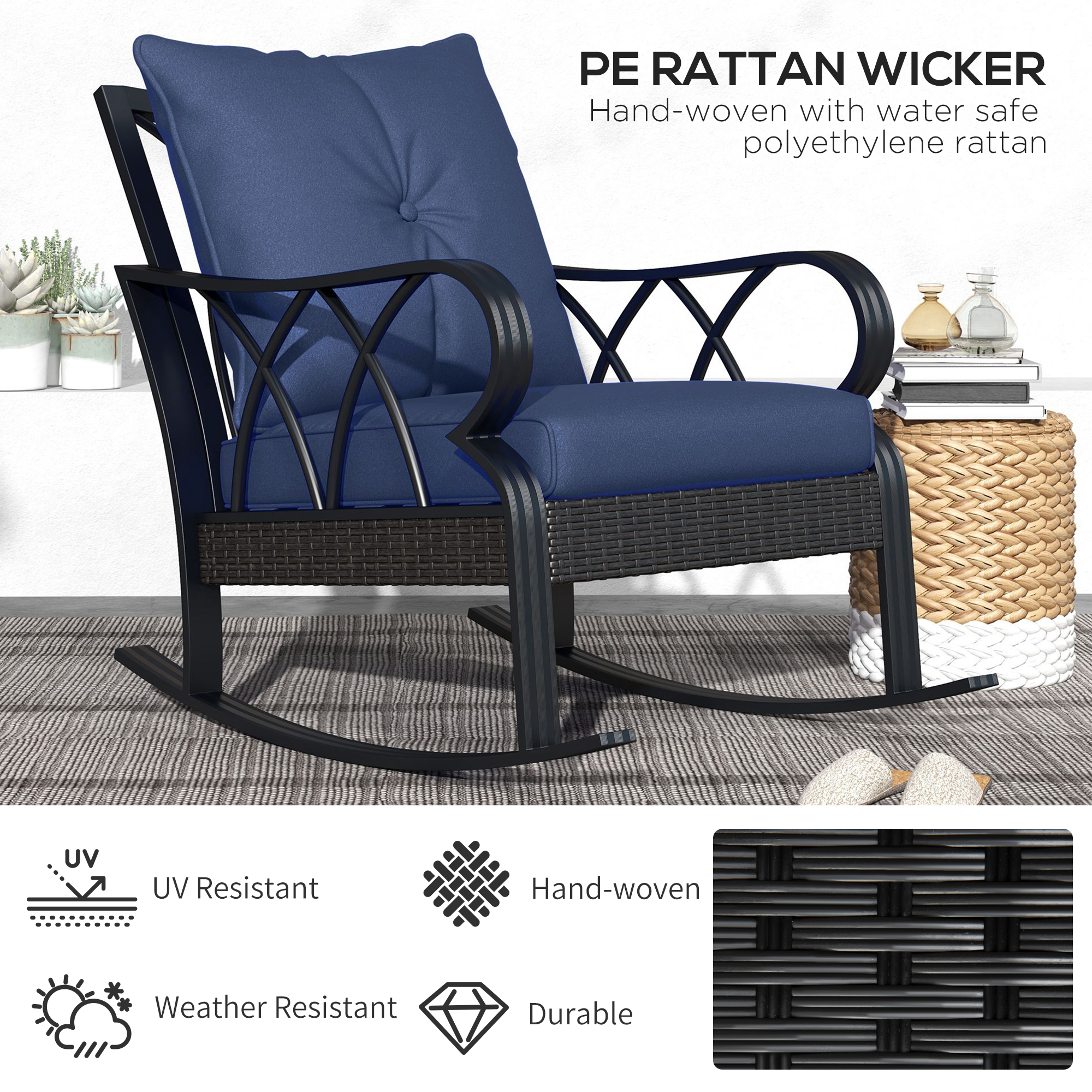 Outsunny Wicker Rocking Chairs: Outdoor Rattan Porch Rockers with ...