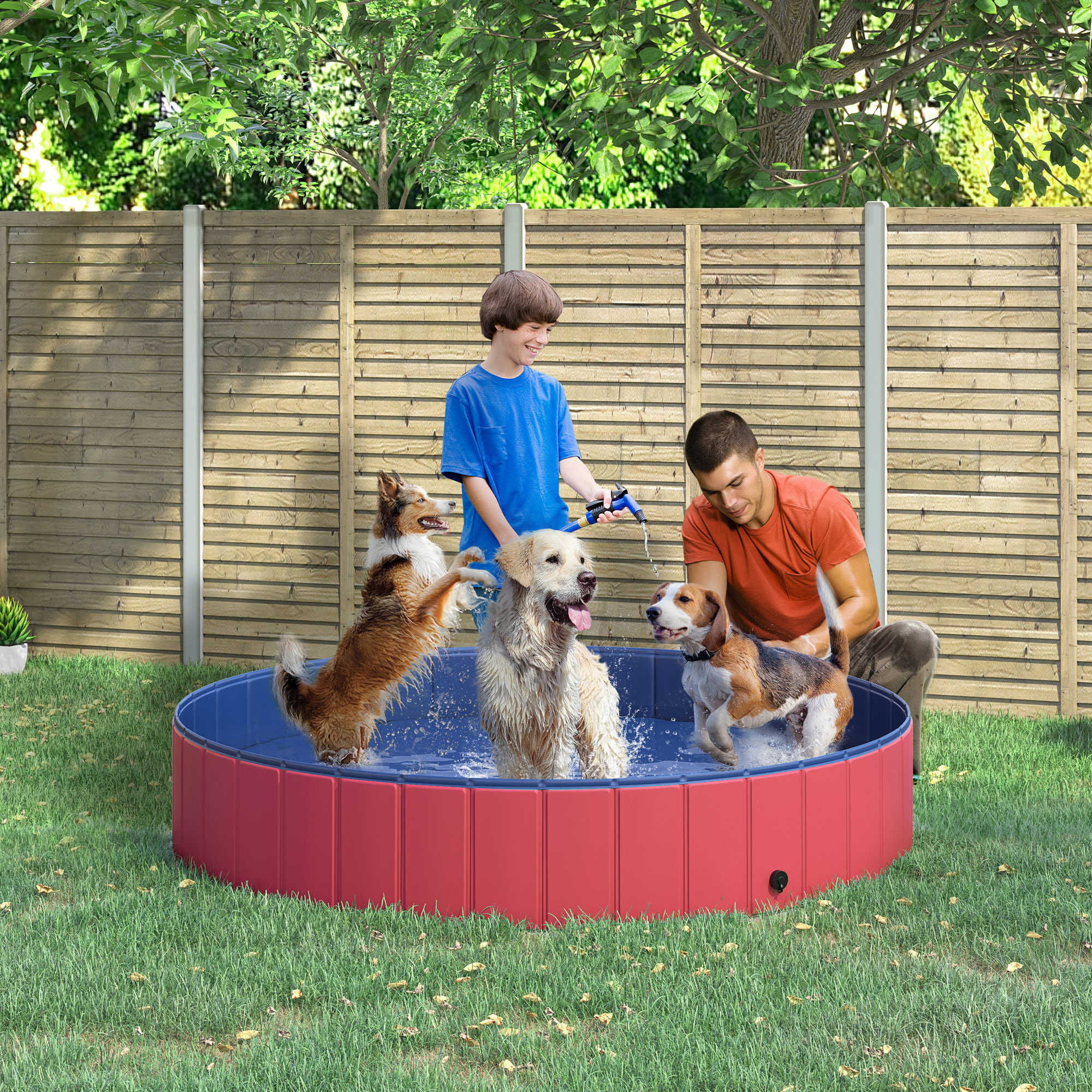 PawHut 63" Folding Pet Swimming Pool Dog Bath Puppy Bathing Tub ...