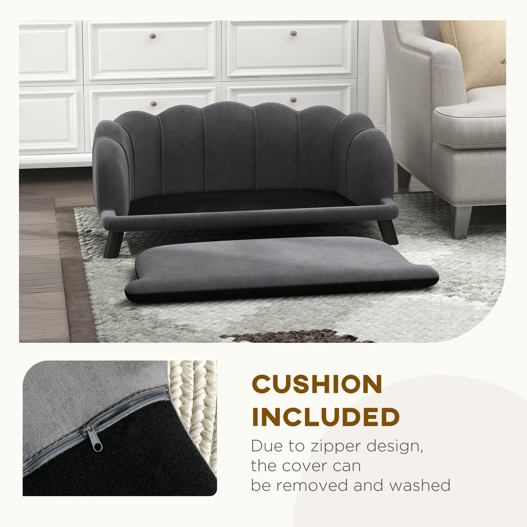 PawHut Pet Sofa for Medium And Large Sized Dog With Extra Cushion Solid ...