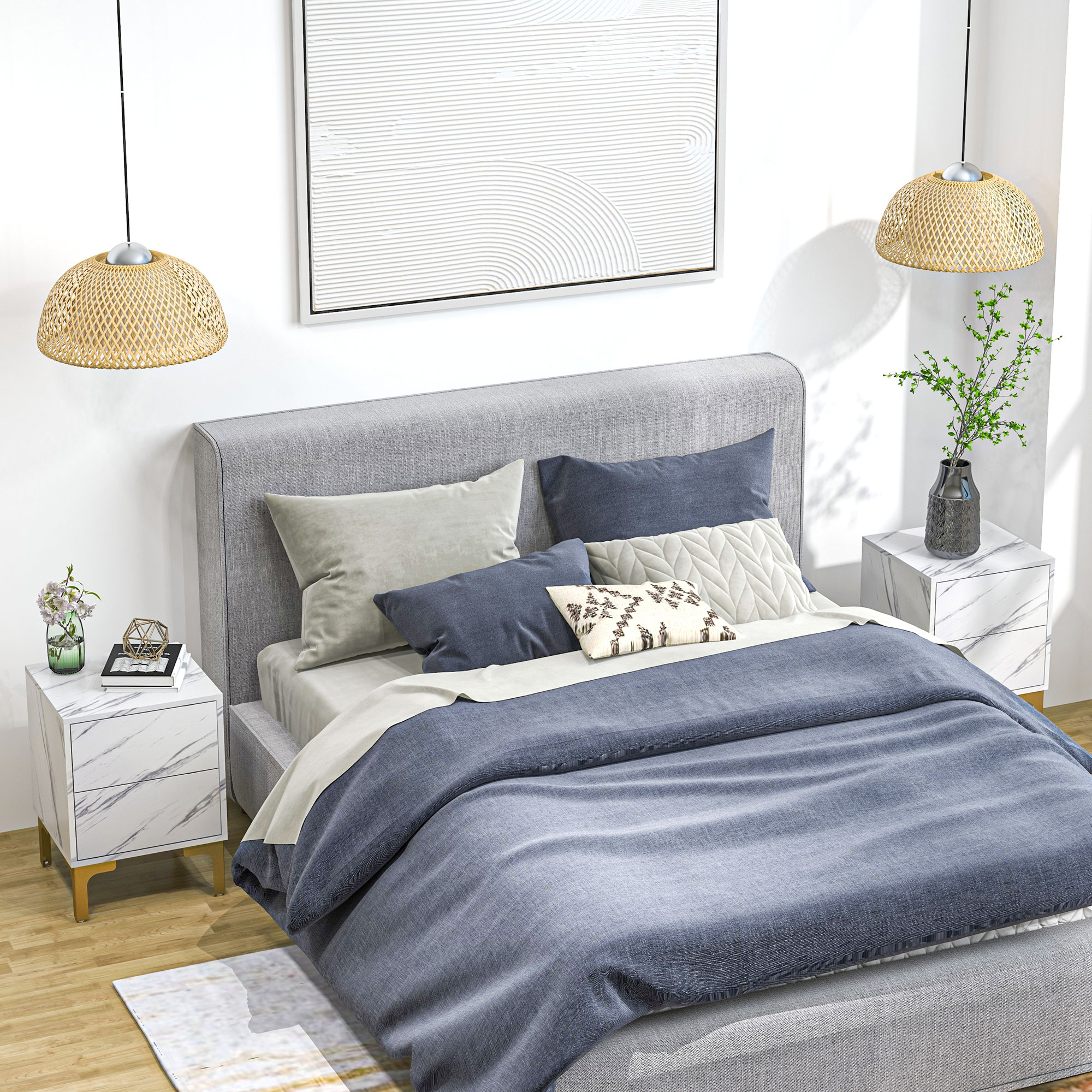 HOMCOM Faux Marbled Bedside Tables Set of 2, Accent Nightstands with ...