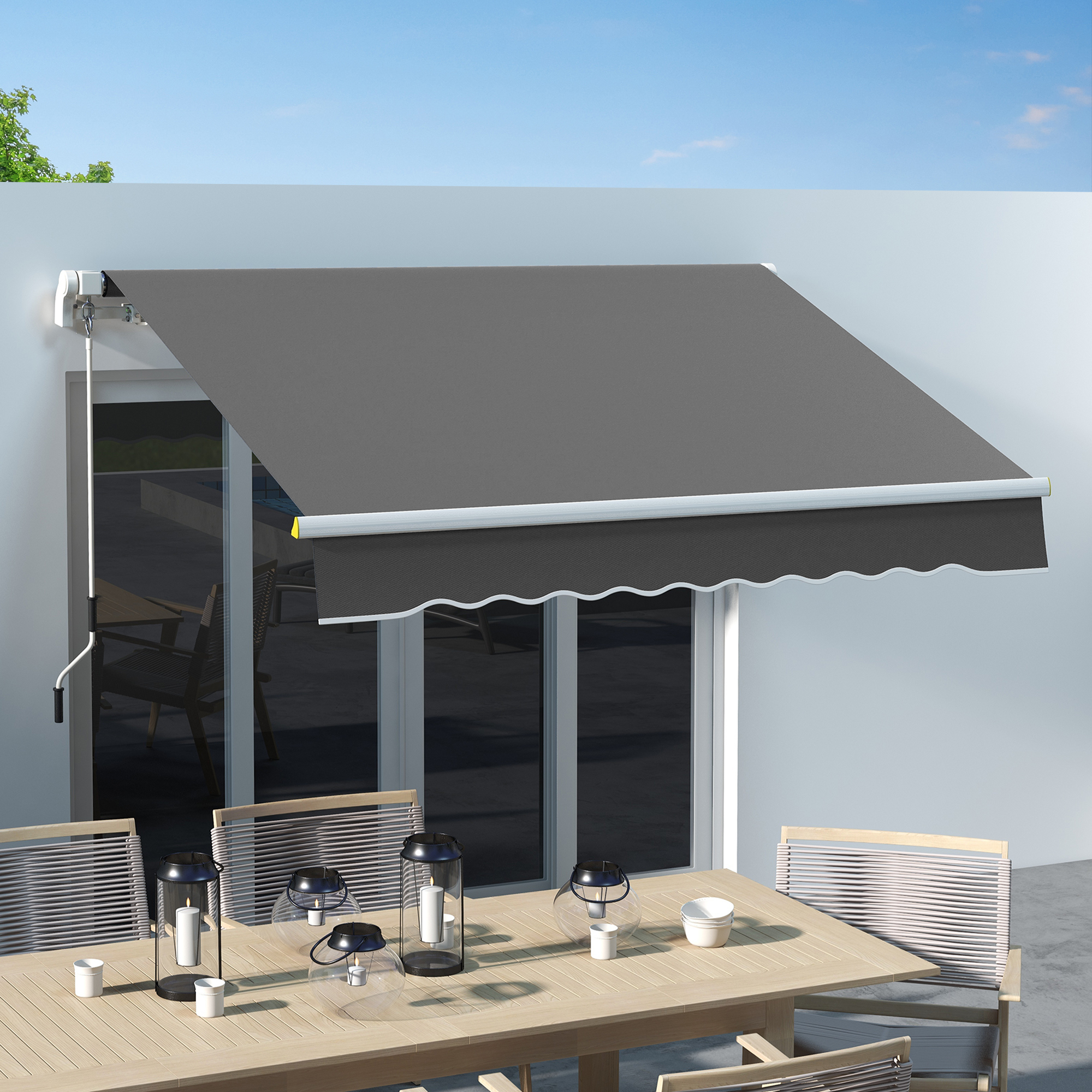 Outsunny 8' x 6.5' Manual Retractable Awning with LED Lights, Aluminum ...