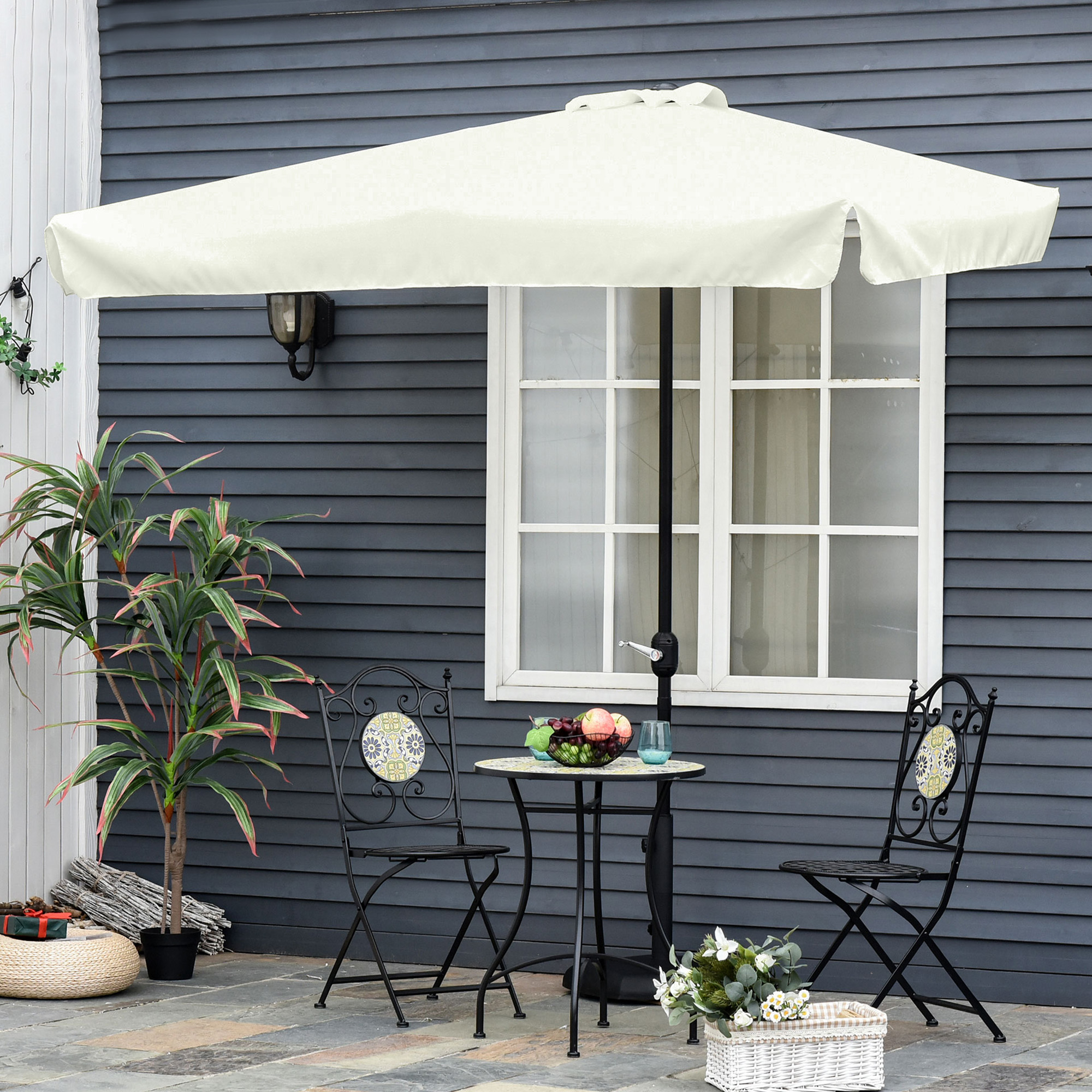 Outsunny 7.5ft Half Umbrella Semi Round Patio Parasol with Crank Handle ...
