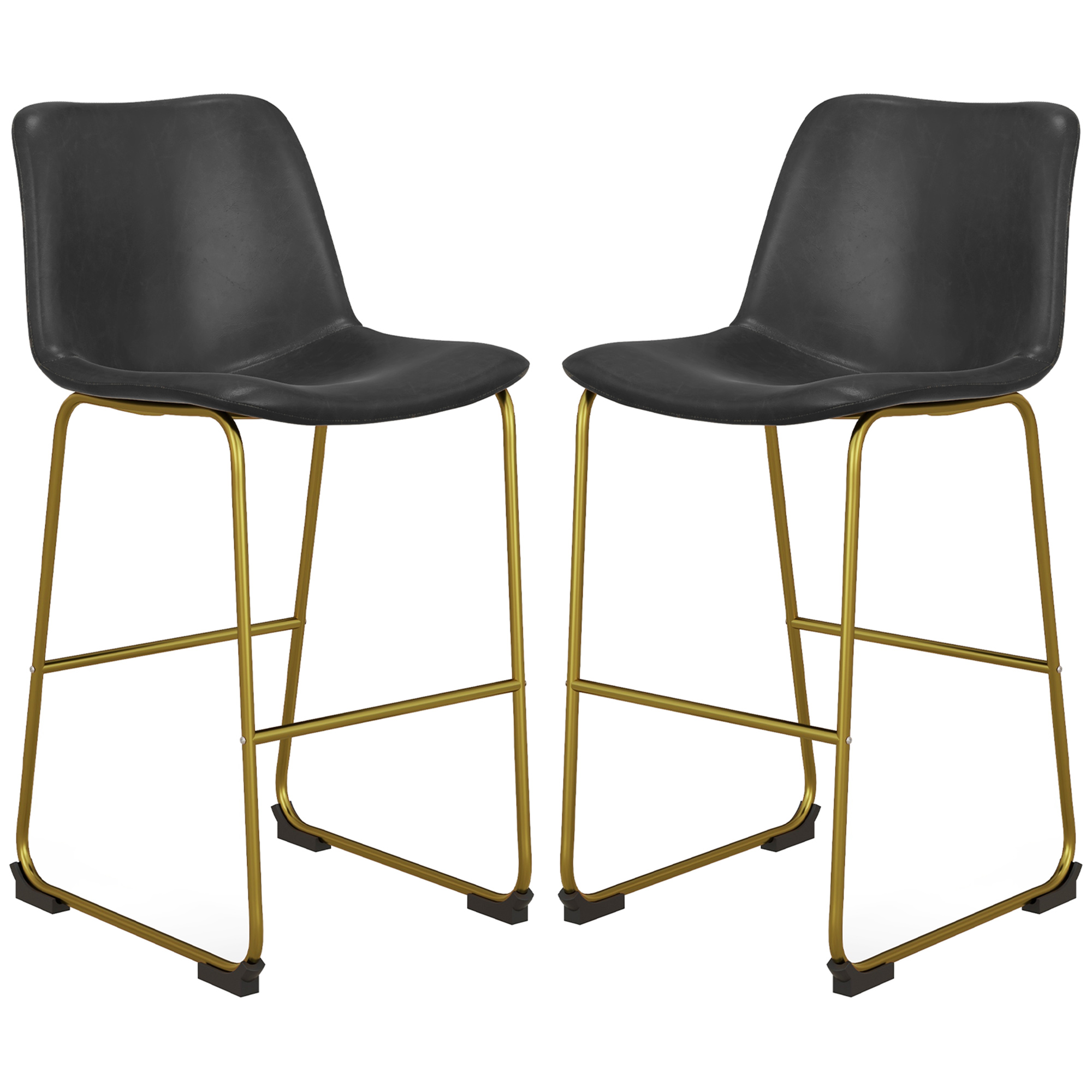 HOMCOM Bar Height Stools Set of 2, PU Leather Upholstered Stools for ...