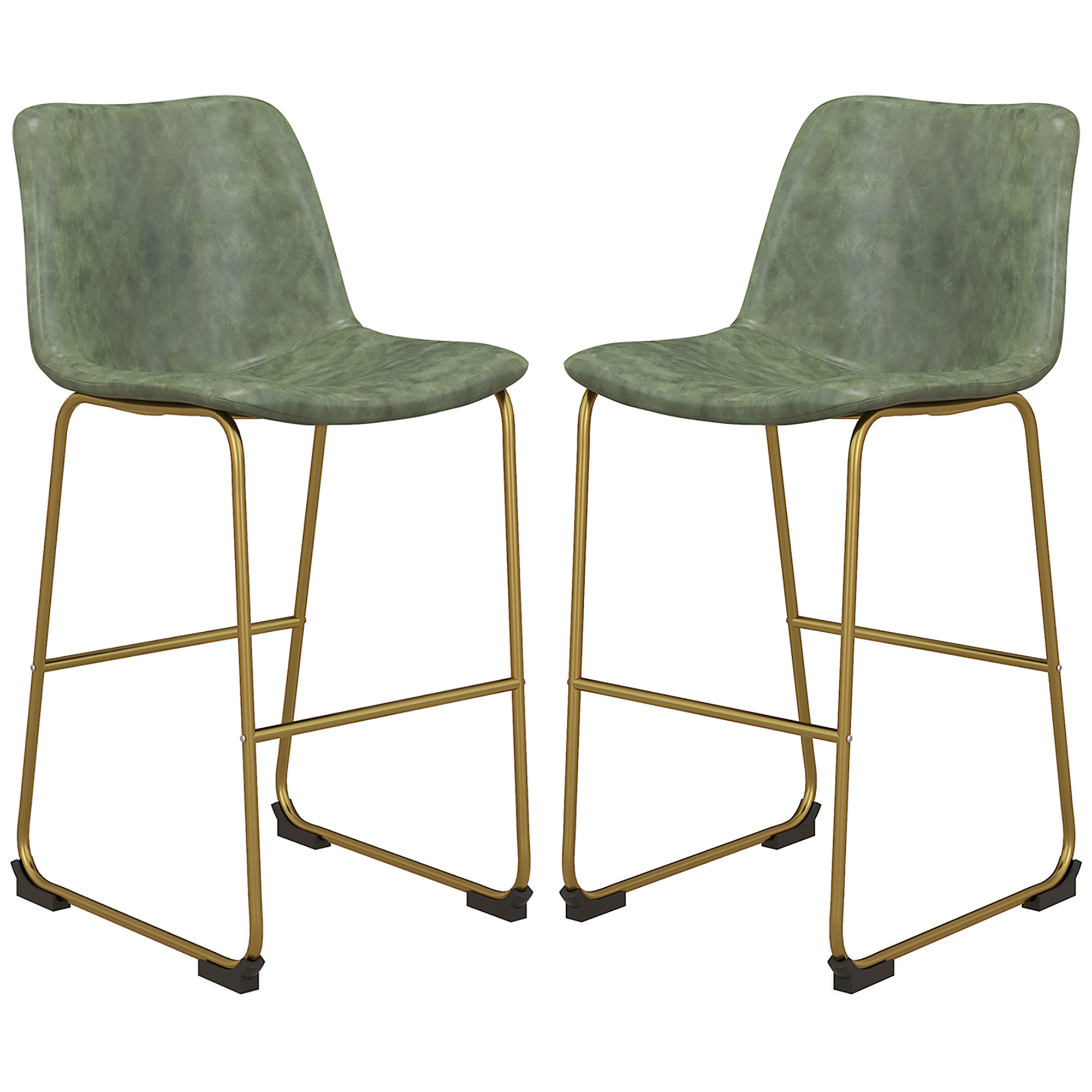 HOMCOM Bar Height Stools Set of 2, PU Leather Upholstered Stools for ...
