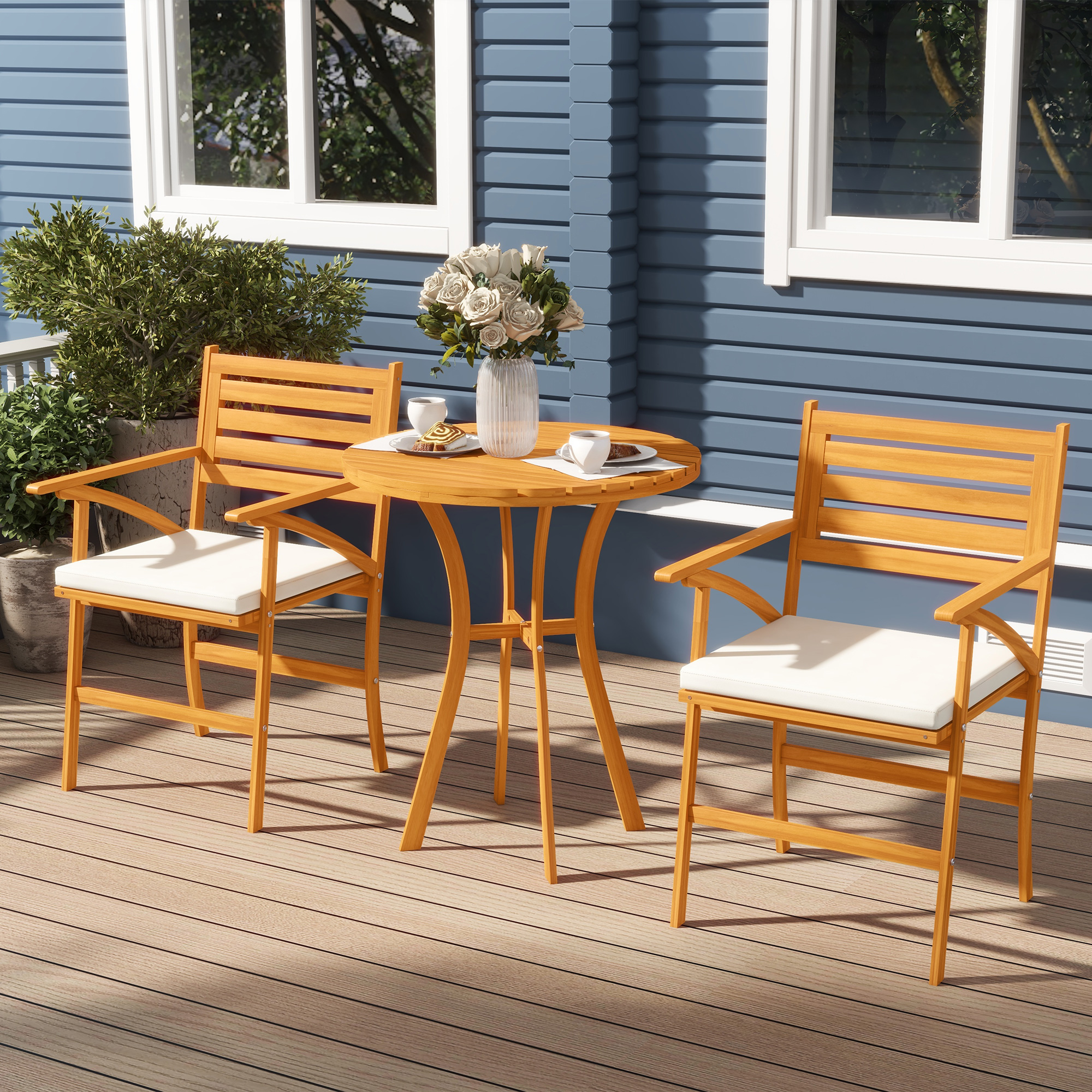 Outsunny 3 Piece Patio Set Small Patio Table and Chairs Wooden Outdoor ...