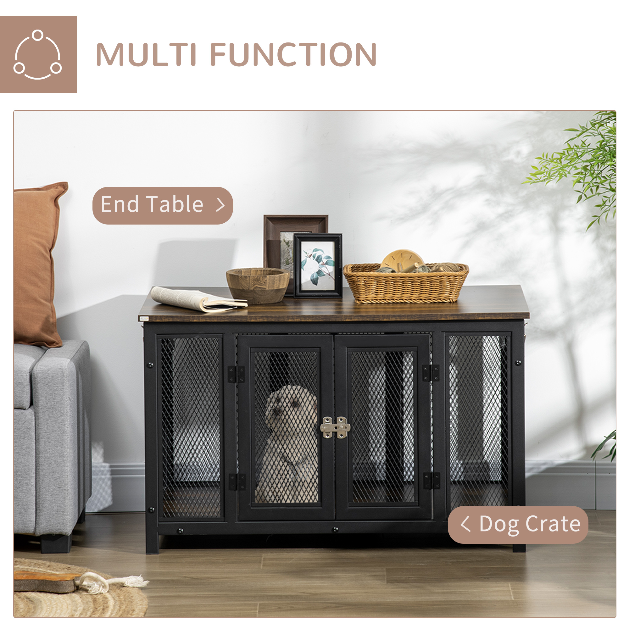 PawHut Furniture Style Dog Crate with Openable Top, Big Dog Crate End ...