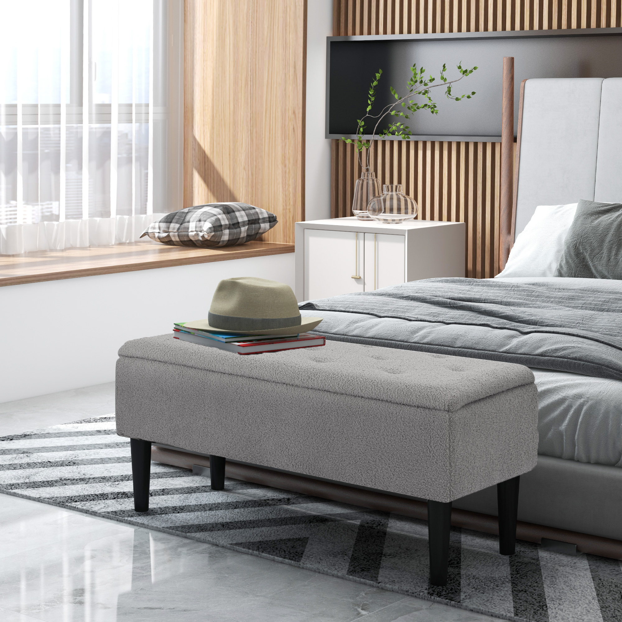 HOMCOM Modern Storage Bench, Ottoman with Storage and Lamb's Wool ...