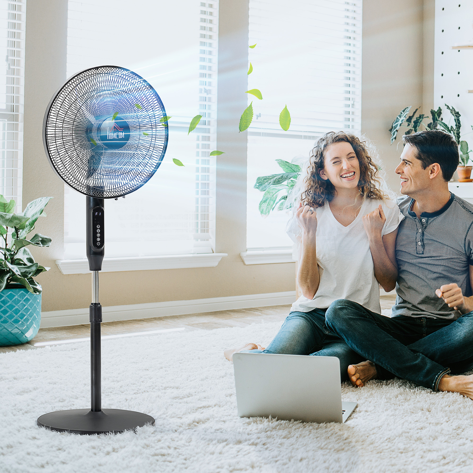 HOMCOM Standing Floor Fan with Remote Control, Stand Up Cooling Fan ...