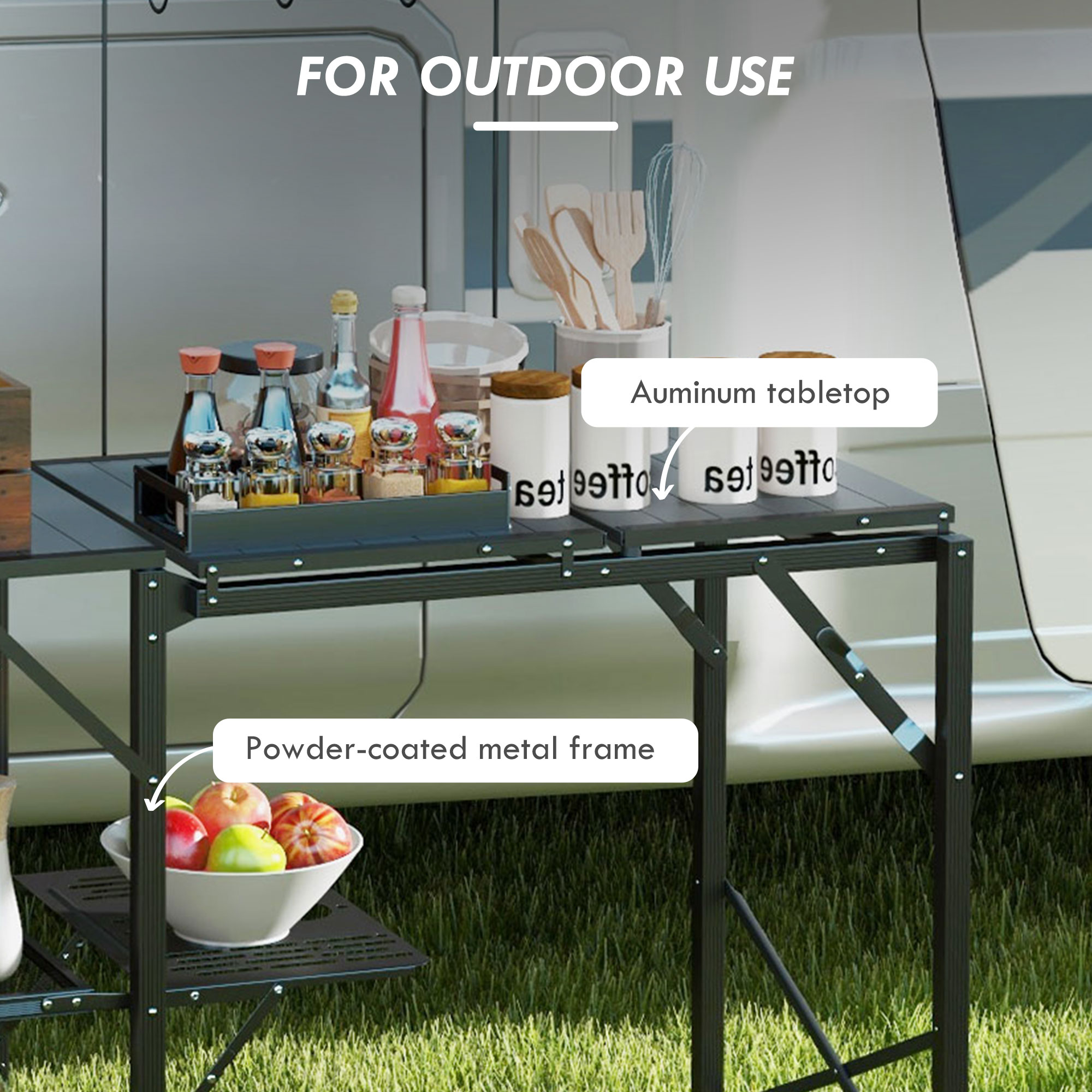 Outsunny Folding Camp Kitchen, Camping Table Cooking Station with ...