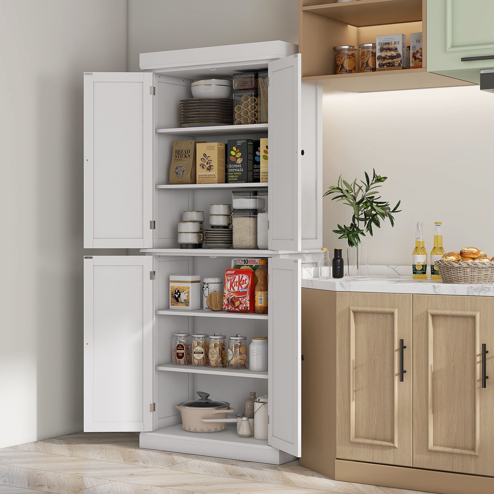 HOMCOM Freestanding Modern 4 Door Kitchen Pantry, Storage Cabinet ...