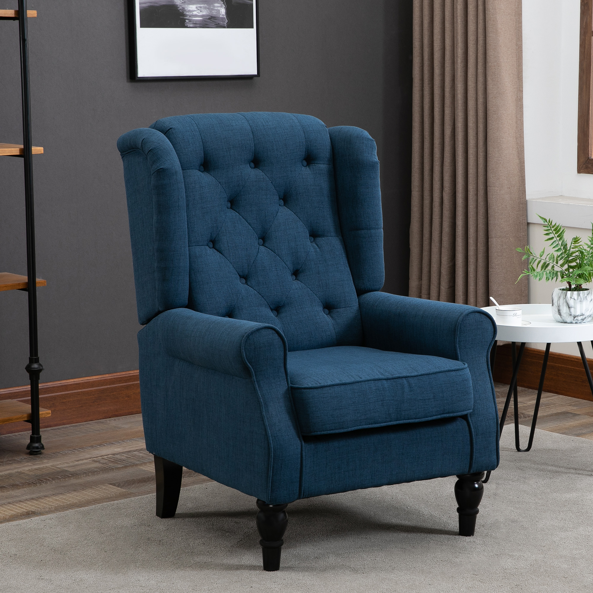 HOMCOM Button-Tufted Accent Chair with High Wing Back, Rounded ...