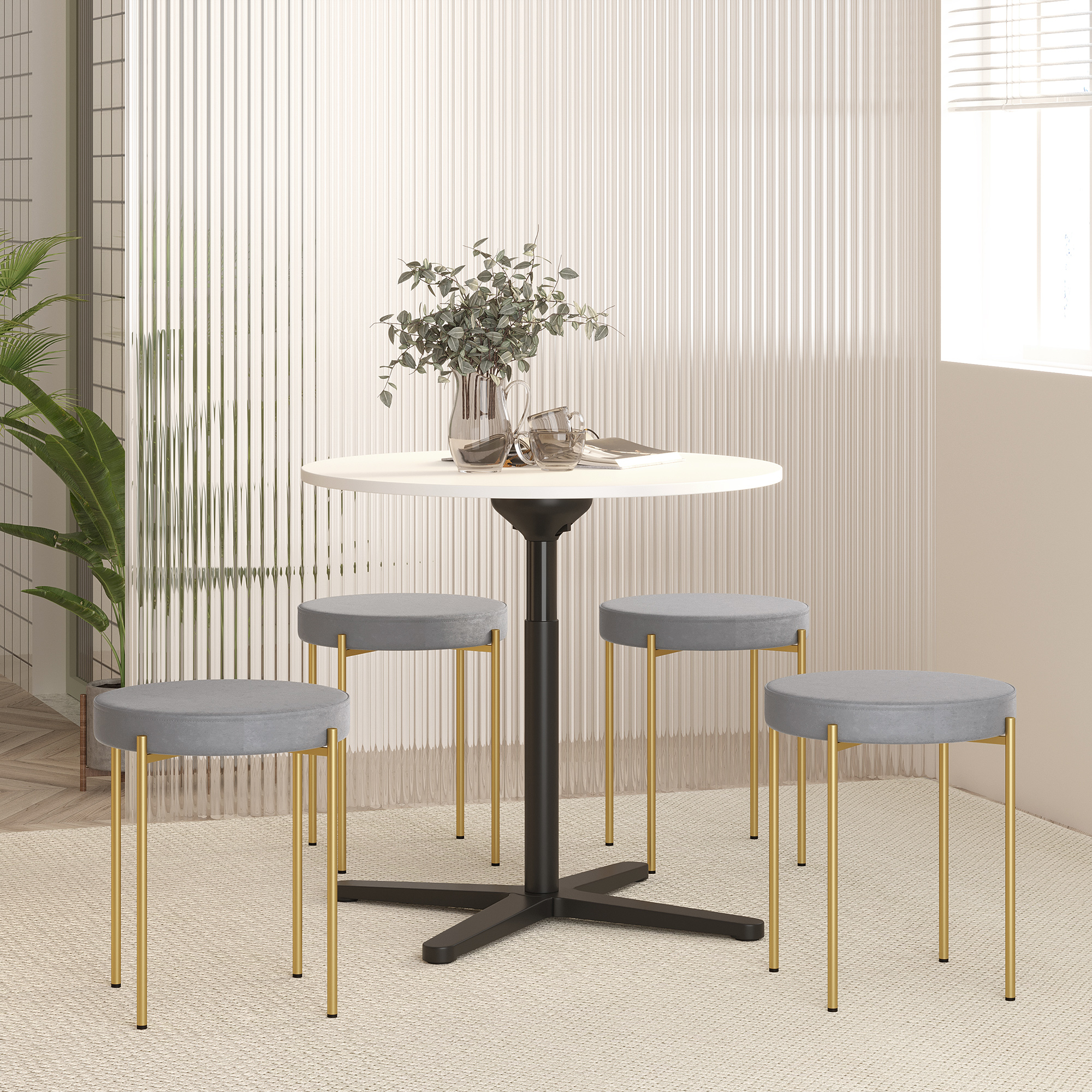 HOMCOM Modern Stacking Stools Set of 4, Backless Round Dining Chairs ...
