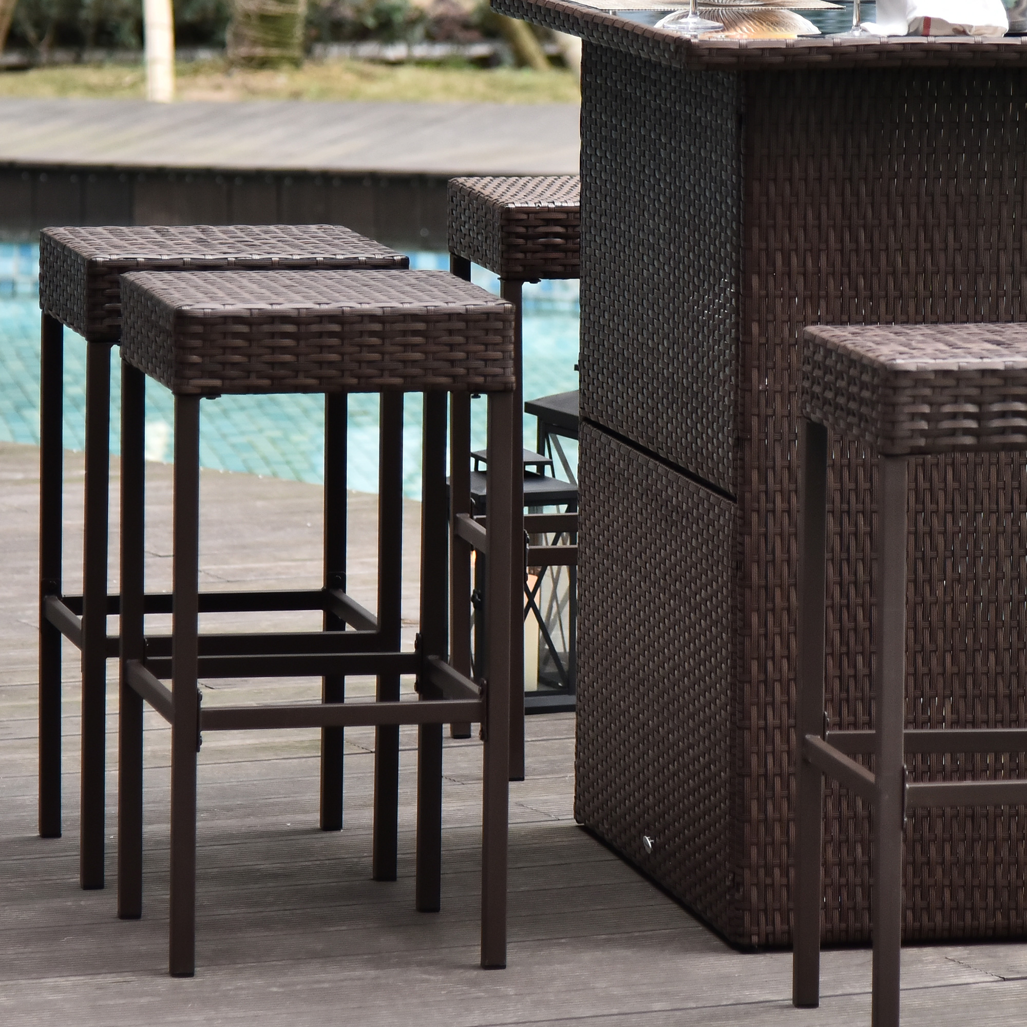 Outsunny 5pcs Dining Rattan Garden Bar Set Wicker Barstool and Table ...