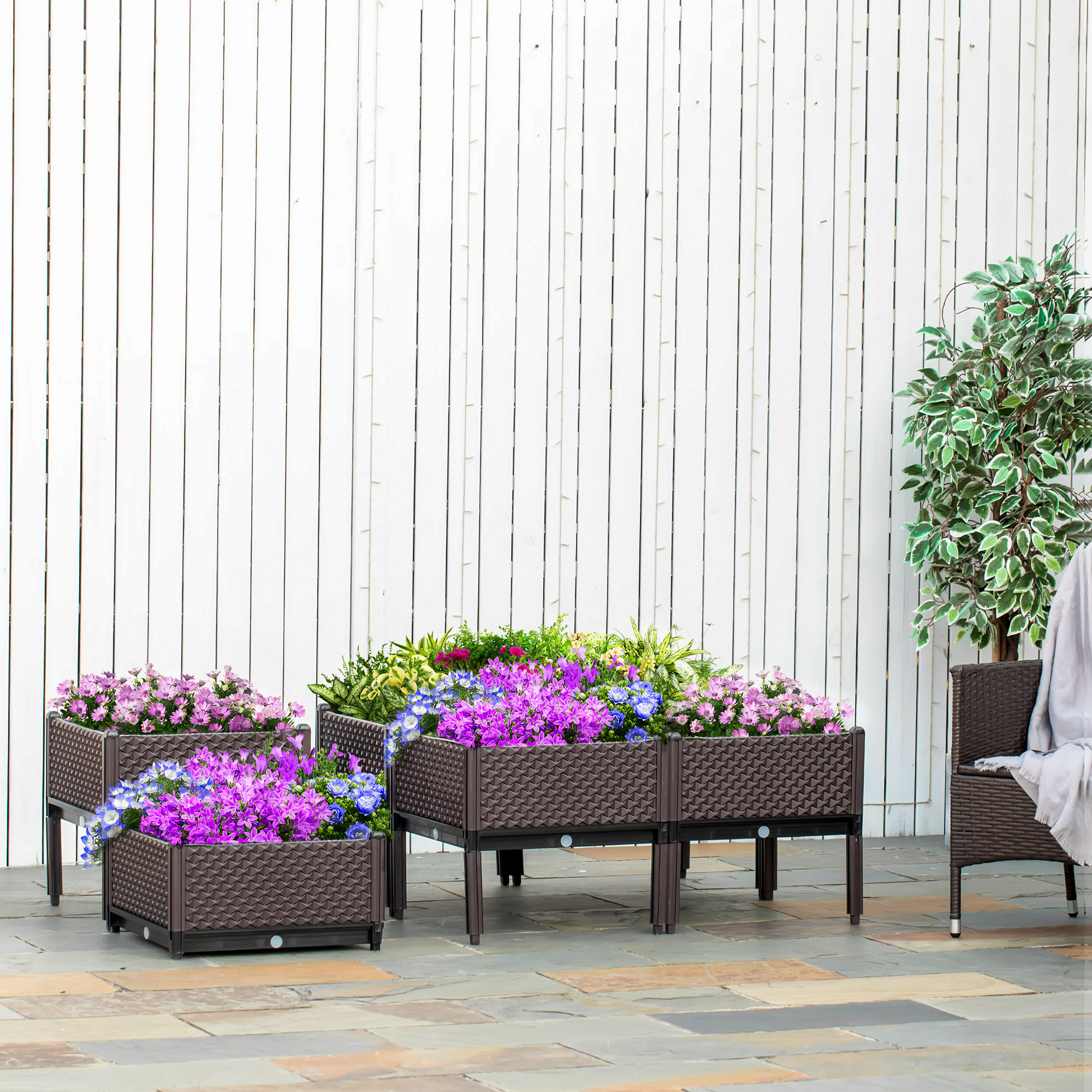 Outsunny Set of 6 Garden Raised Bed, Elevated Planter Box, Flower ...