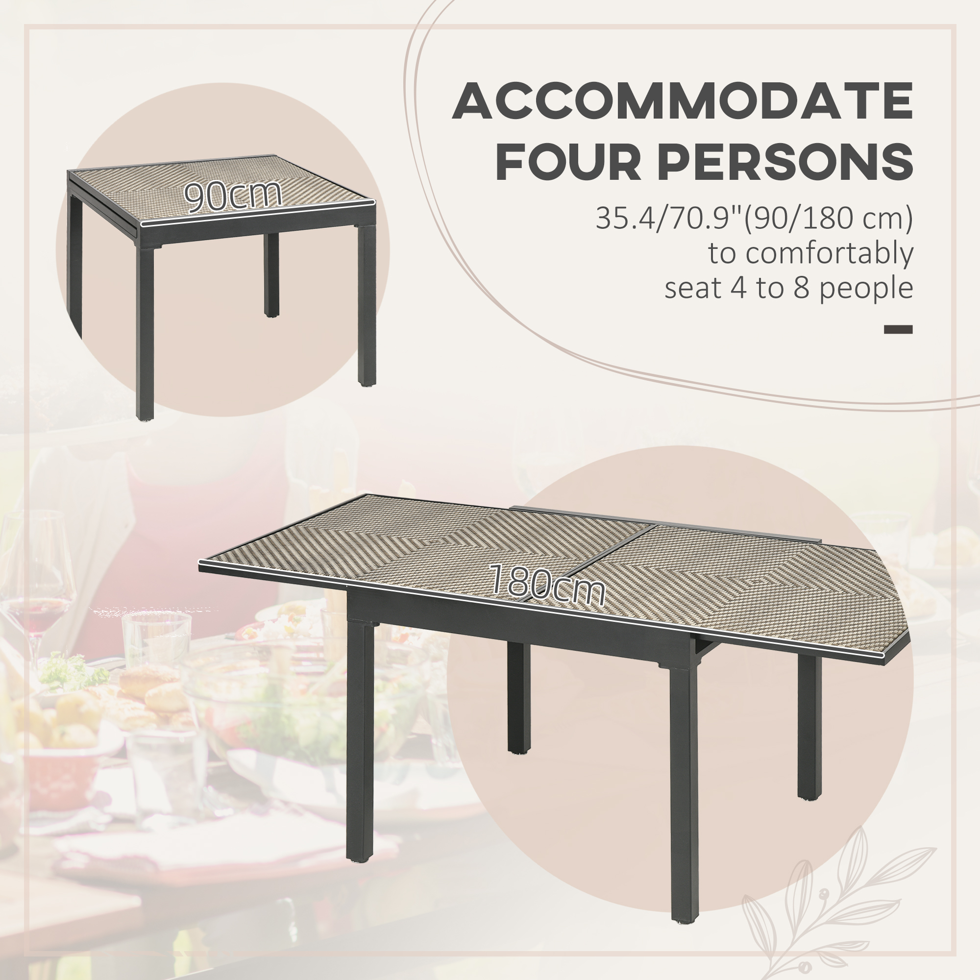 Outsunny Extendable Rattan Dining Table, Patio Retractable Table ...