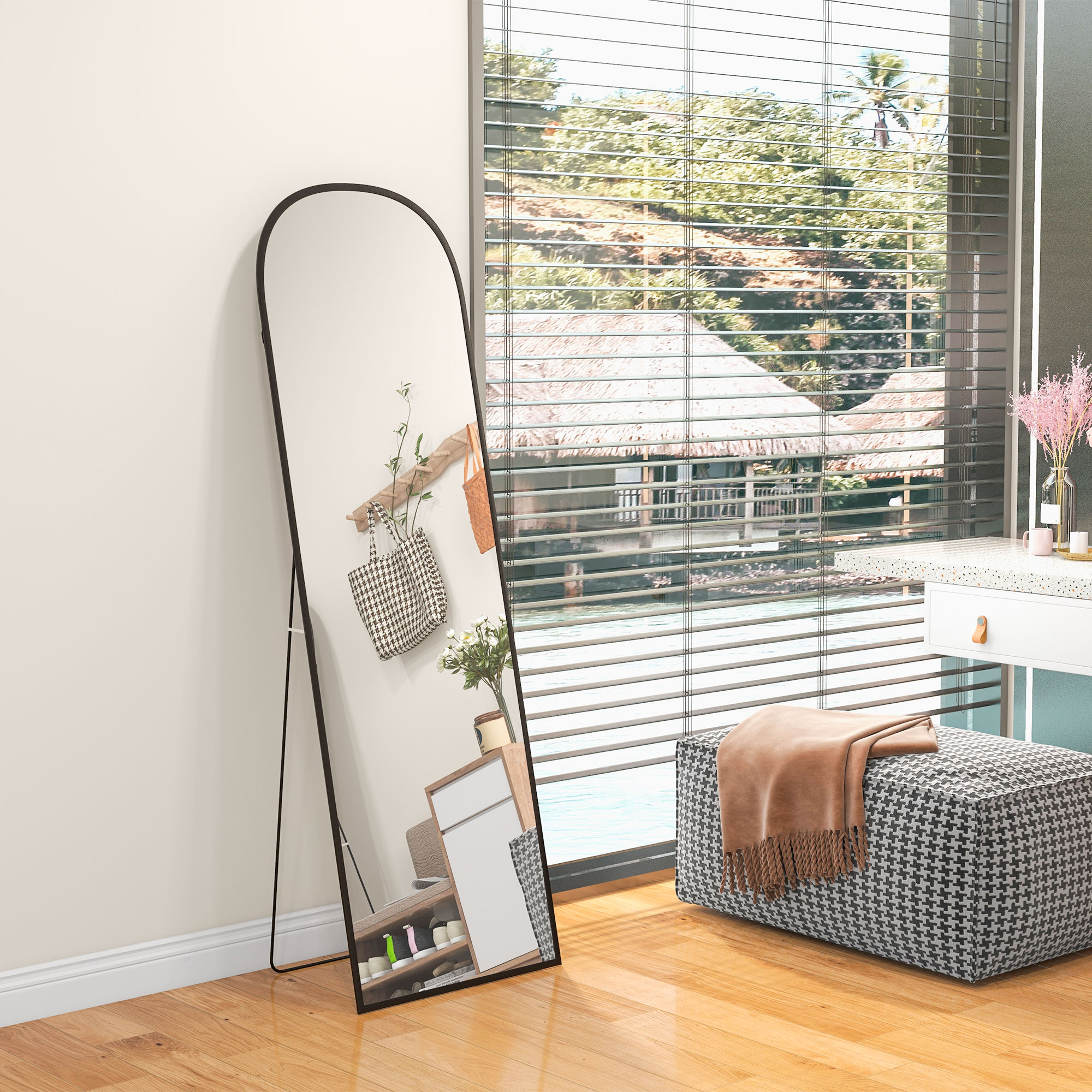 HOMCOM Arched Standing Mirror, 64" x 20" Full Length Mirror, Free ...